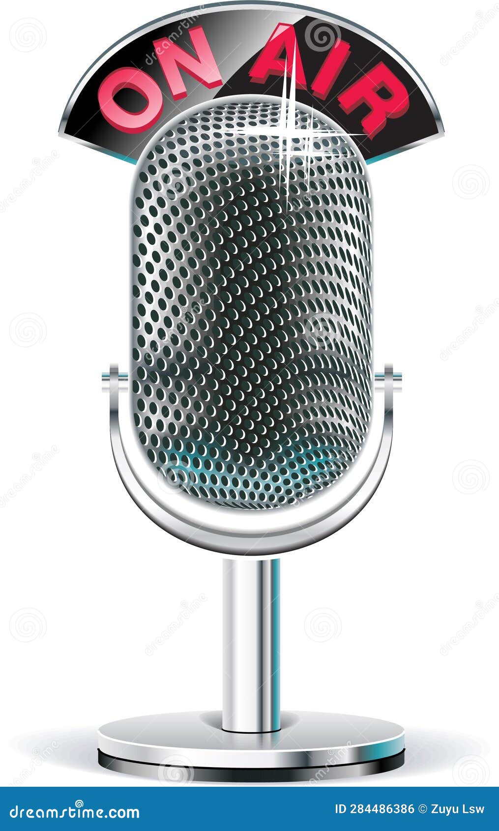 Classic Retro Microphone Vocal Radio Equipment with on AIR Sign. Chrome ...