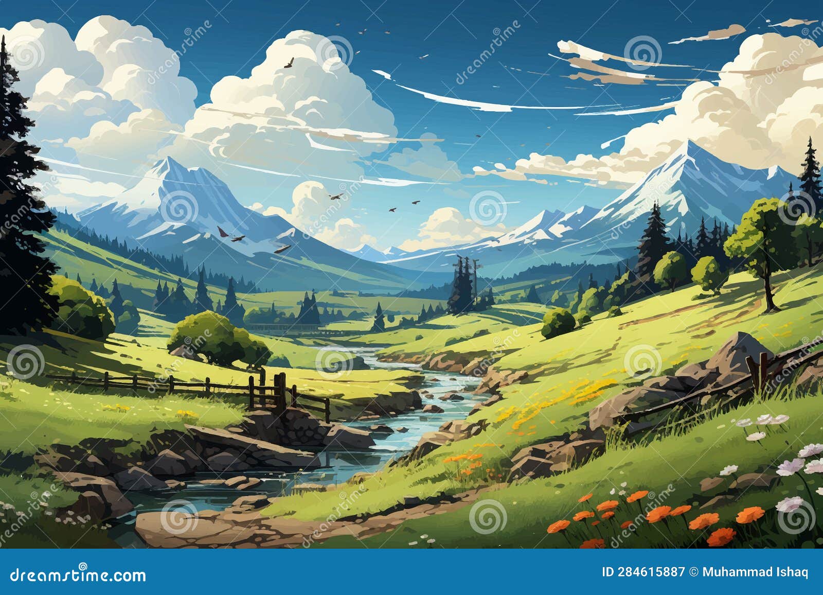 Radiant Spring Vista, a Breathtaking Landscape Showcasing a Gradient of ...