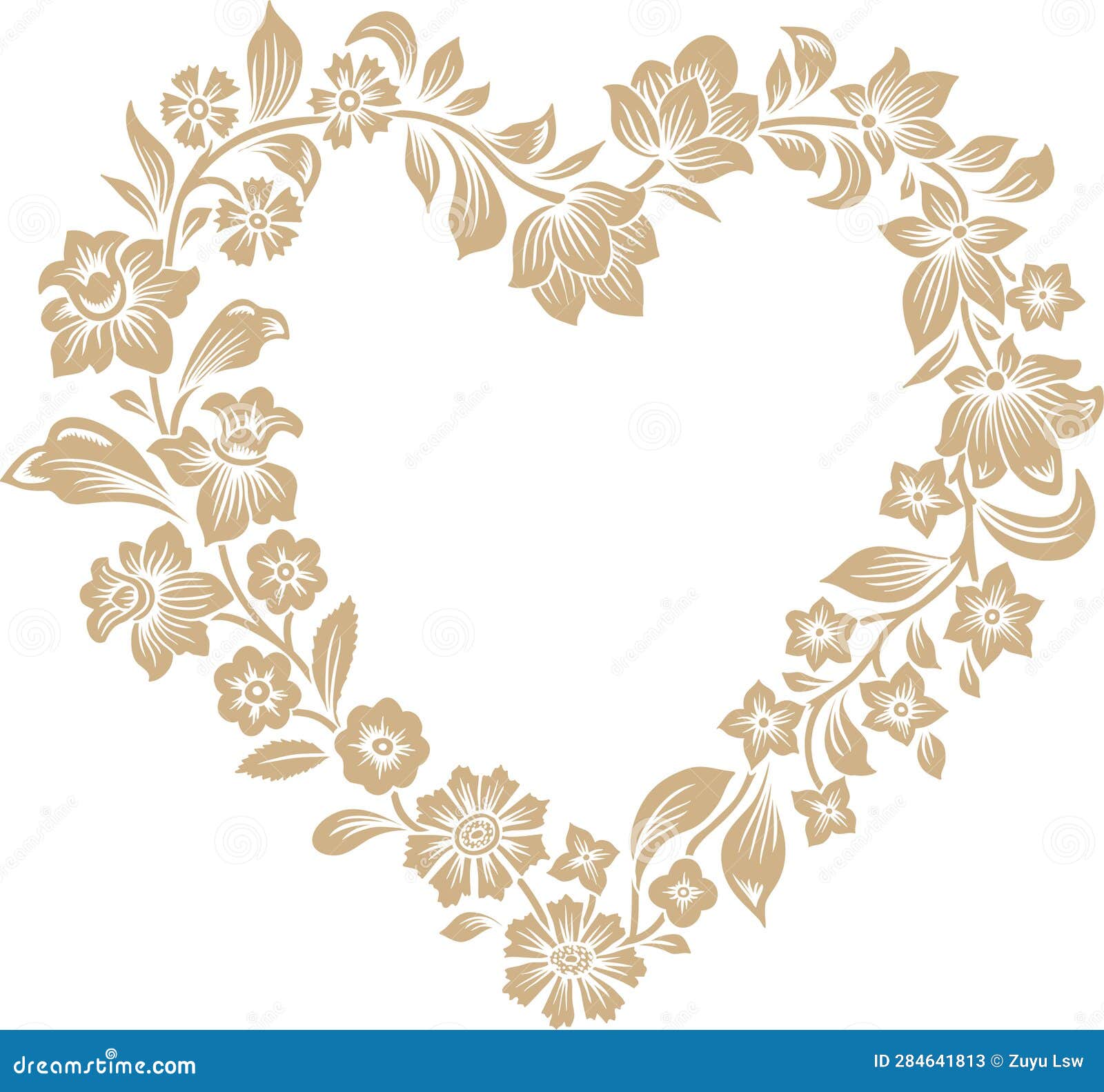 Floral Heart Shape Frame. Decorative Frame Design with Flowers and ...