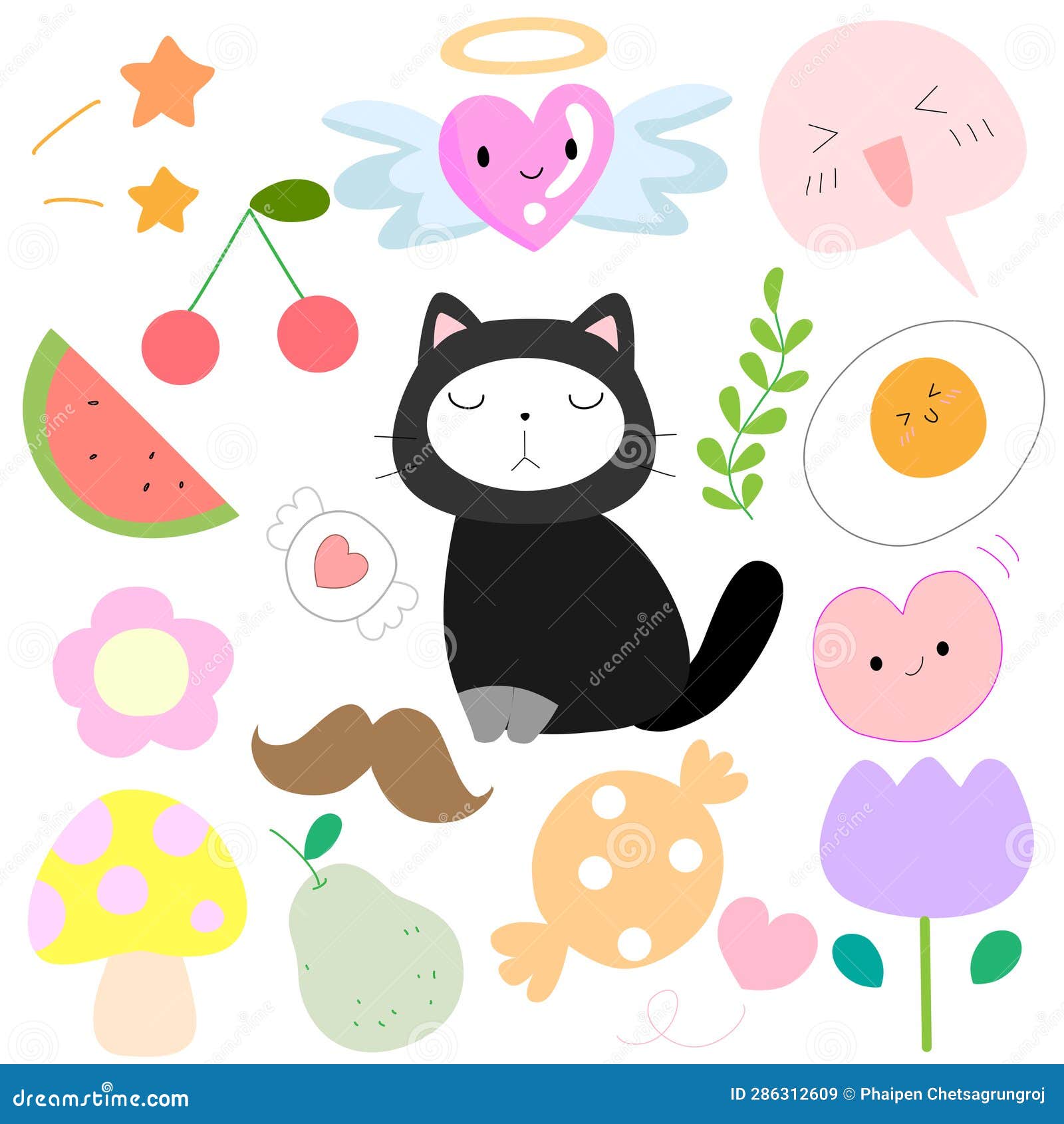 Cute Set for Sticker , Postcard , Invitation . Vector Illustration for ...