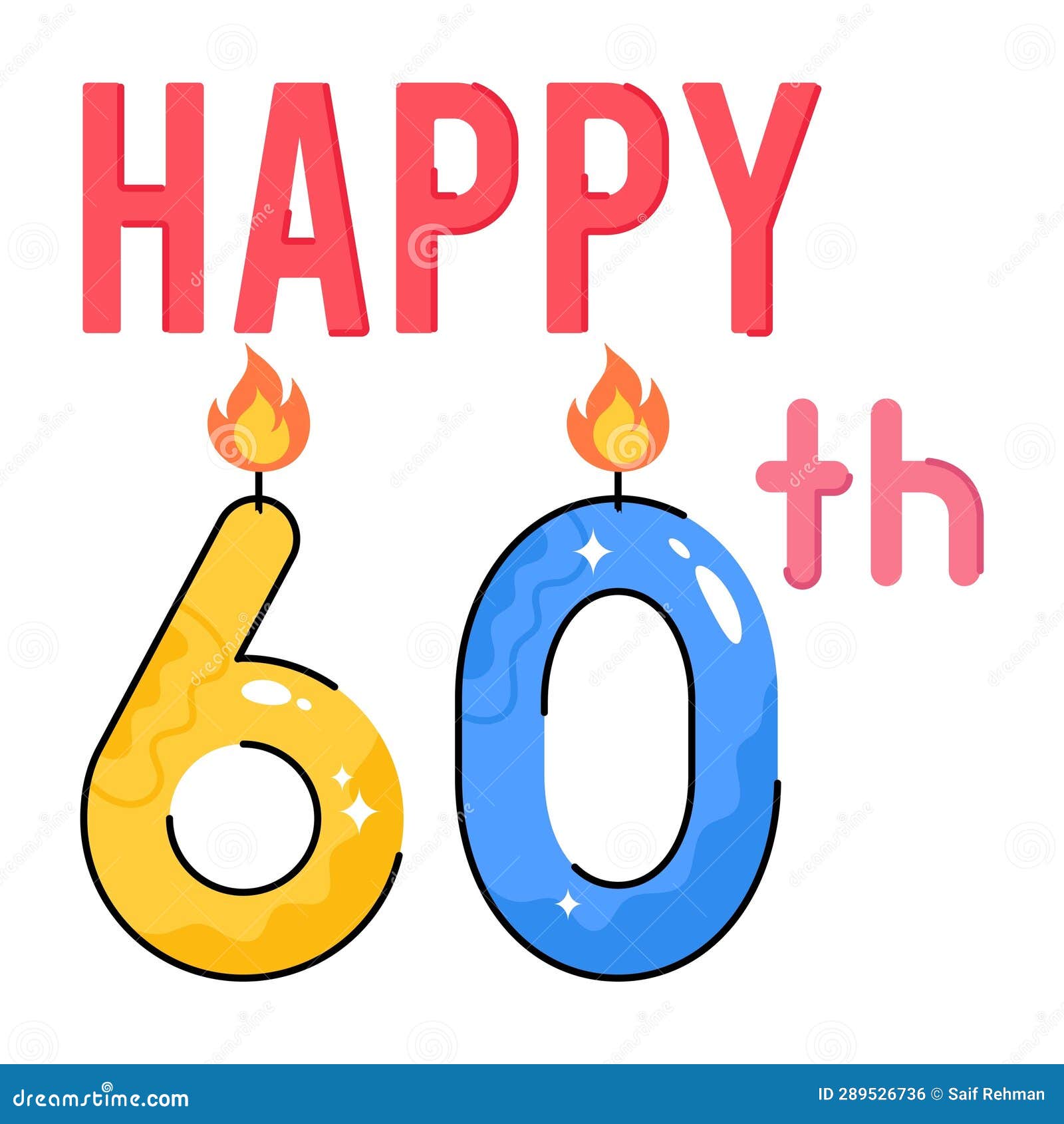 Happy Birthday 60th Doodle Vector Colorful Sticker. EPS 10 File Stock ...