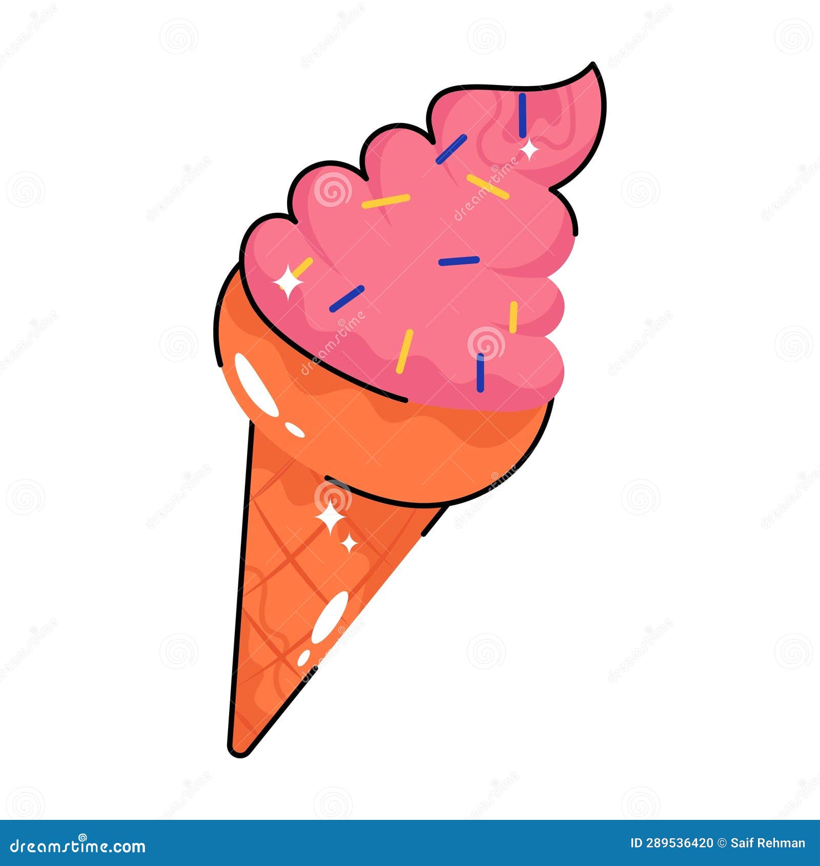 Ice Cream Cone Doodle Vector Colorful Sticker. EPS 10 File Stock Vector ...