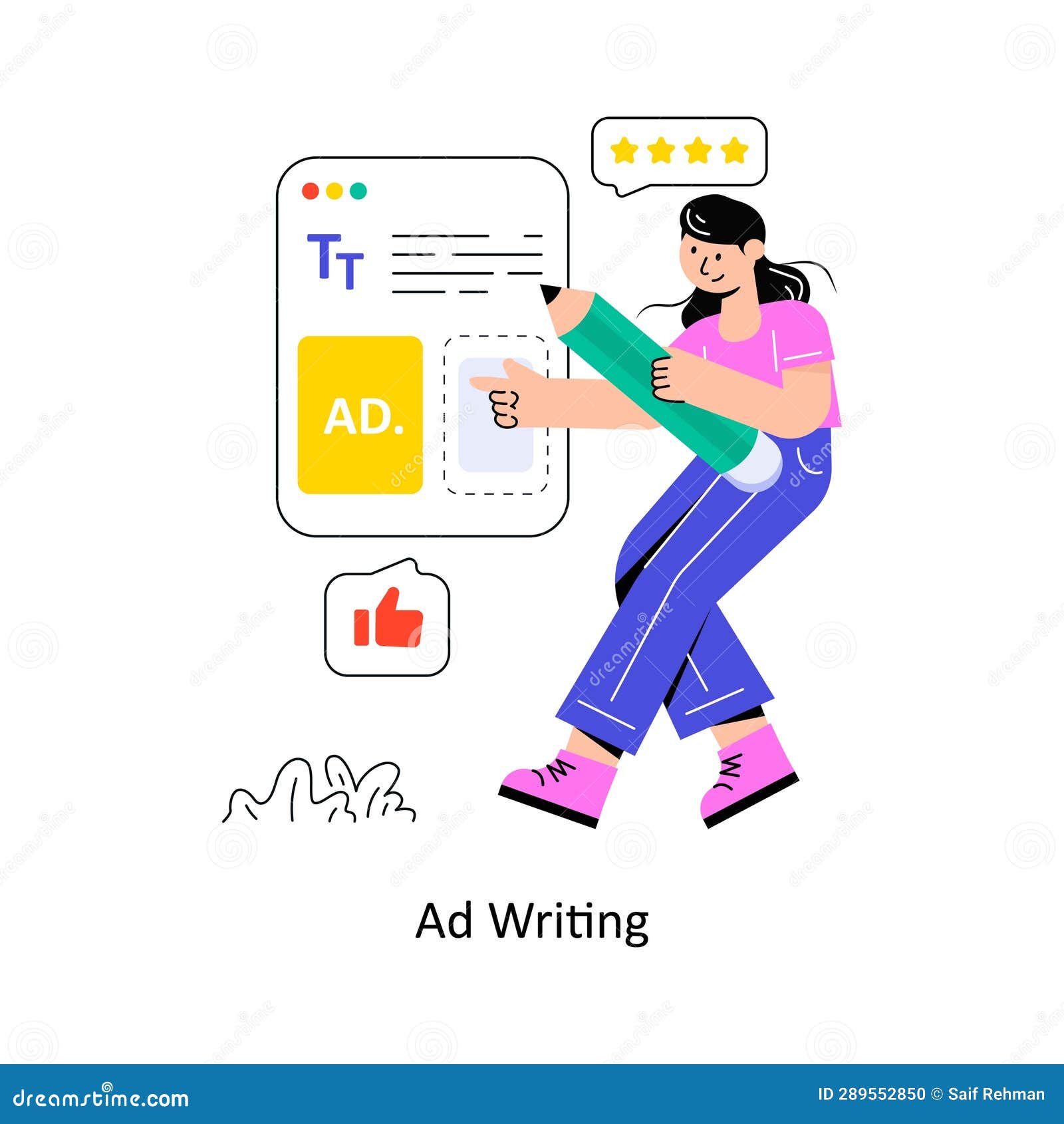 Ad Writing Flat Style Design Vector Illustration. Stock Illustration ...