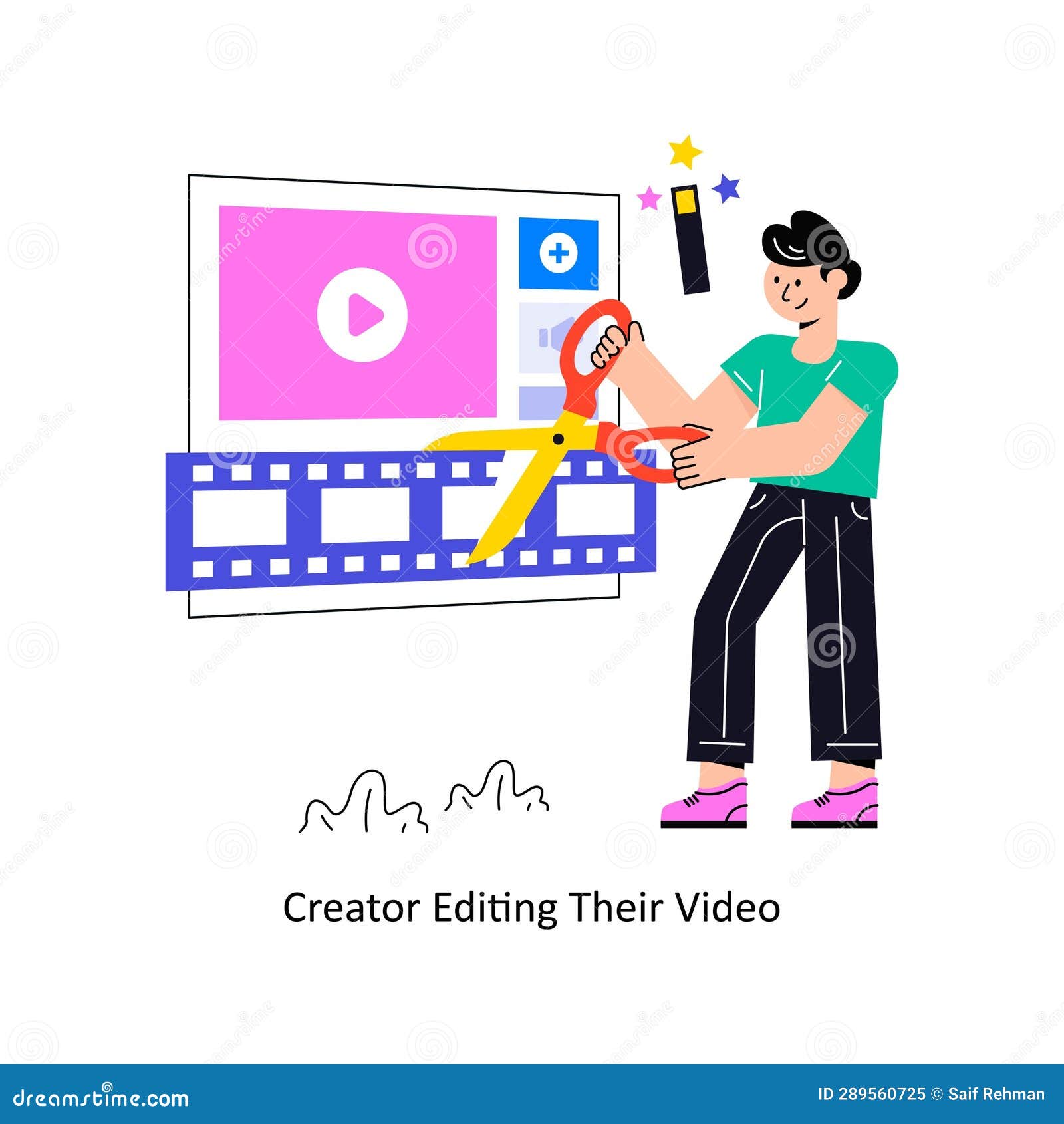 Creator Editing Their Video Flat Style Design Vector Illustration ...