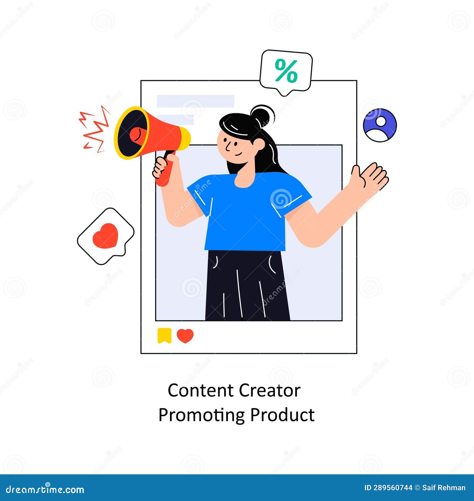 Content Creator Promoting Product Flat Style Design Vector Illustration ...