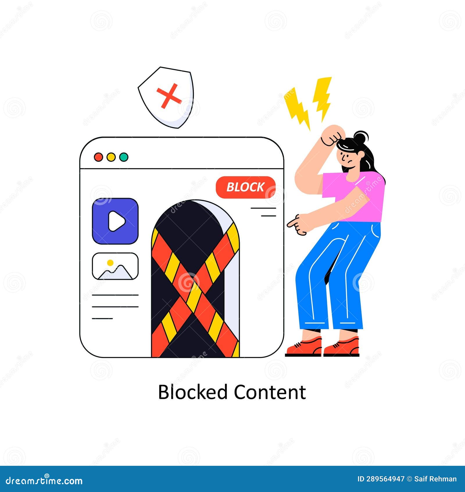 Blocked Content Connection Flat Style Design Vector Illustration. Stock ...