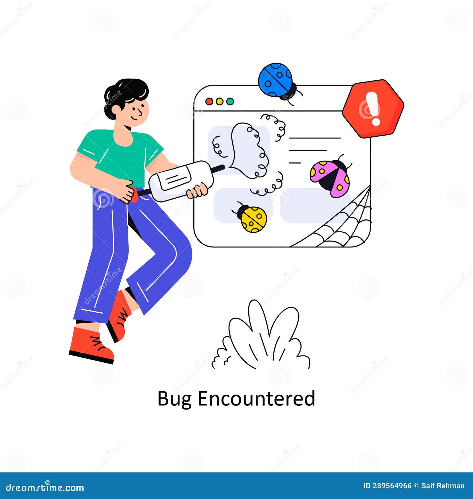Bug Encountered Connection Flat Style Design Vector Illustration. Stock ...