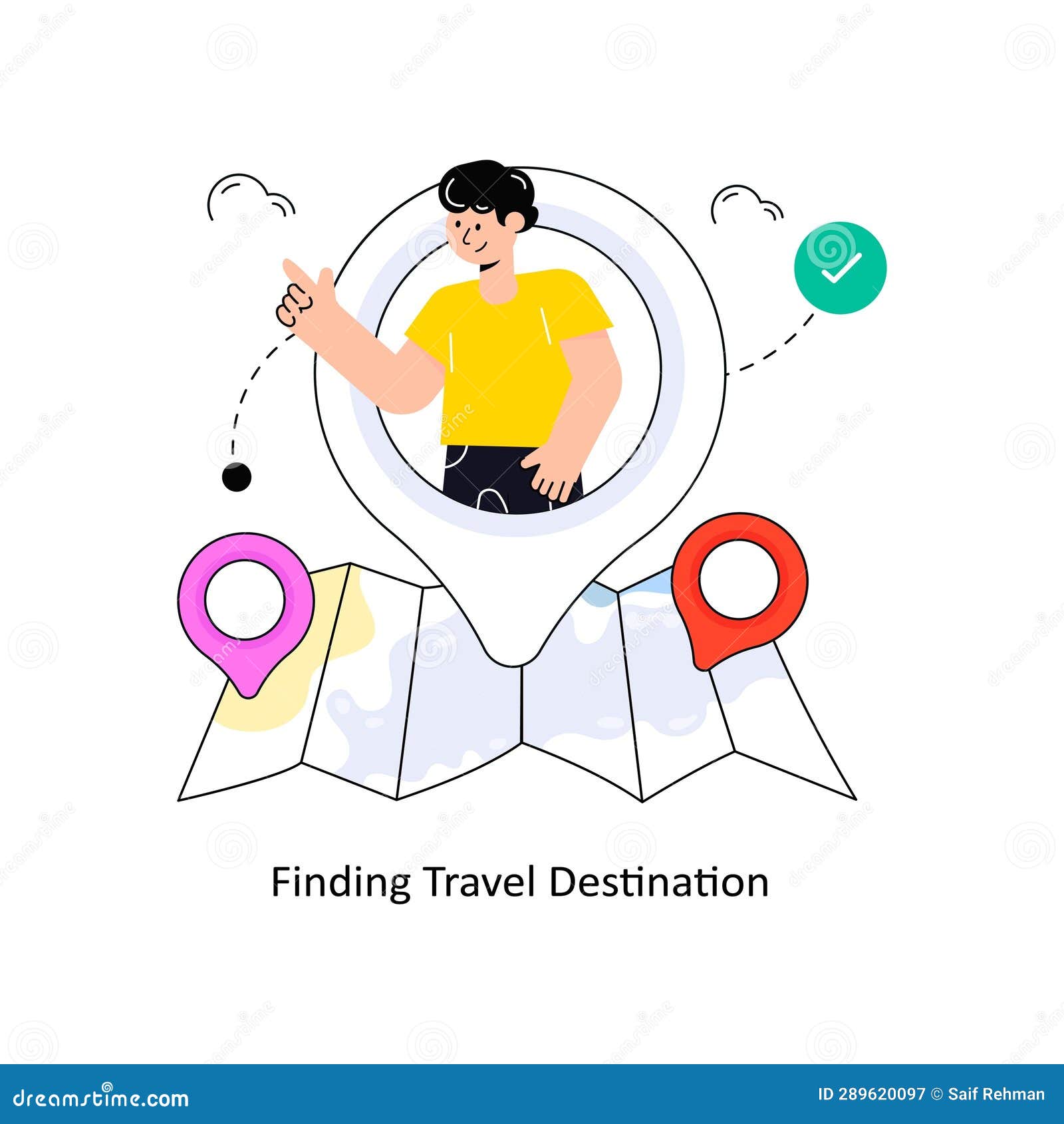 Finding Travel Destination Flat Style Design Vector Illustration. Stock ...