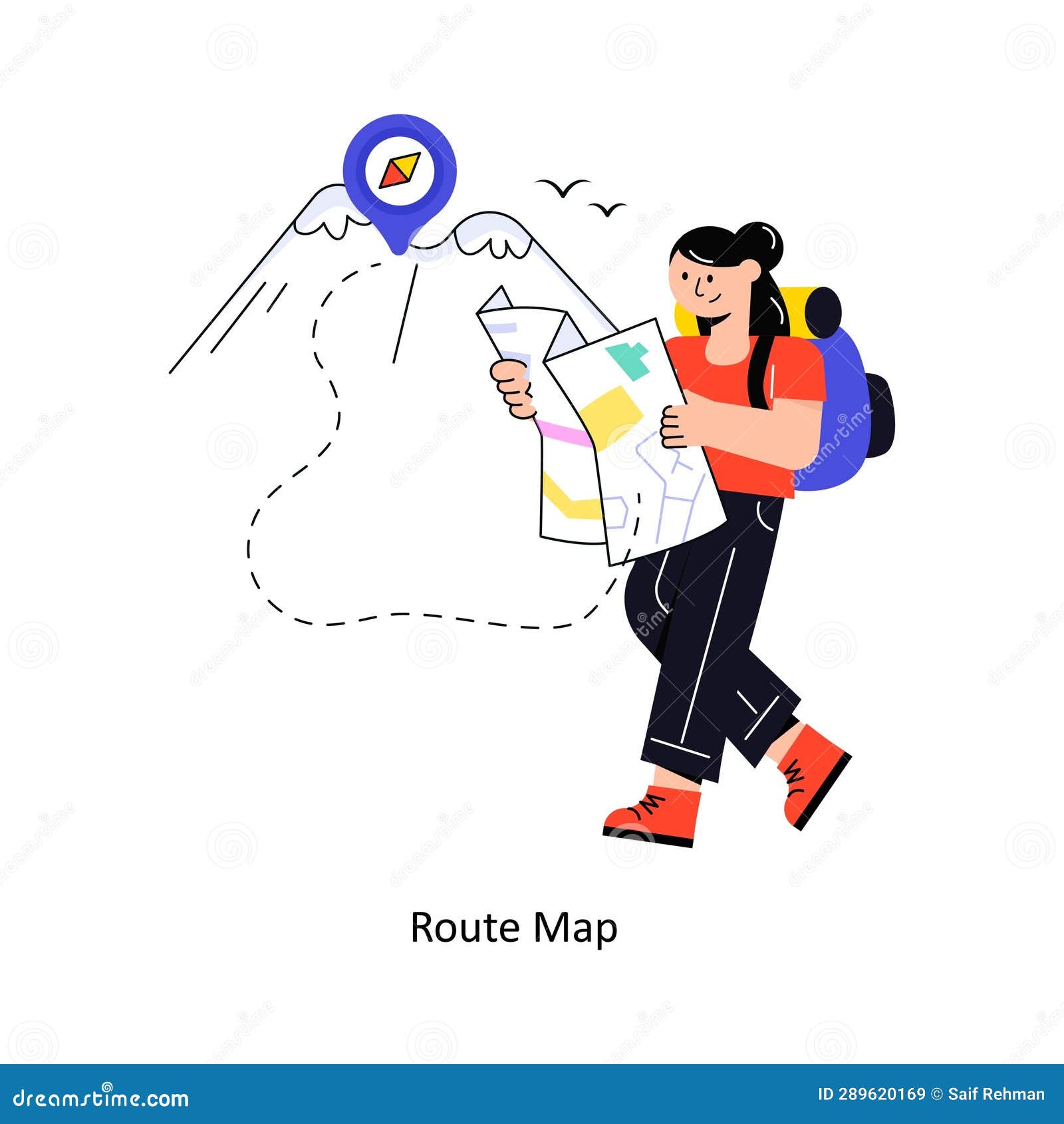 Route Map Flat Style Design Vector Illustration. Stock Illustration ...