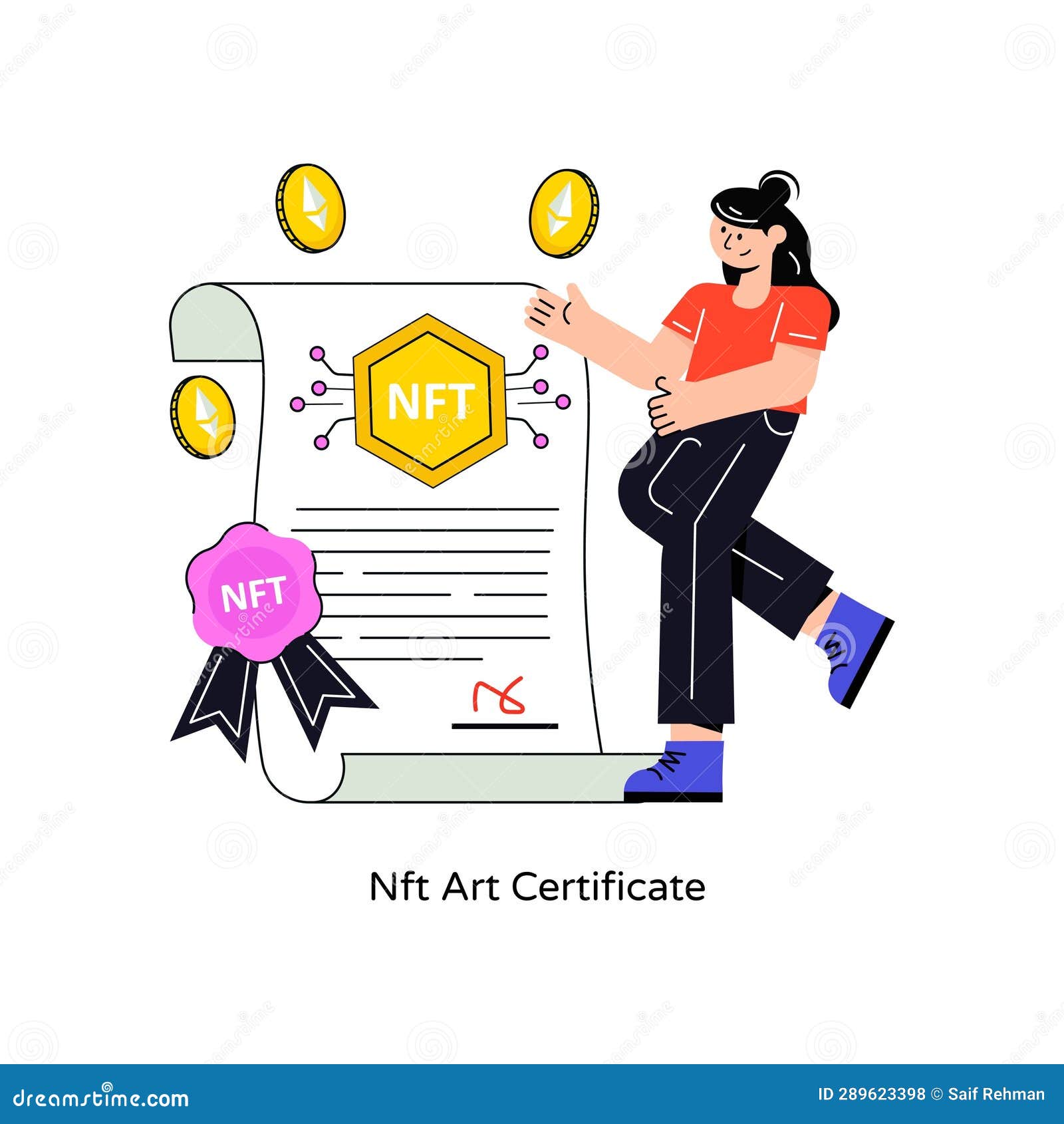 Nft Art Certificate Flat Style Design Vector Illustration. Stock ...