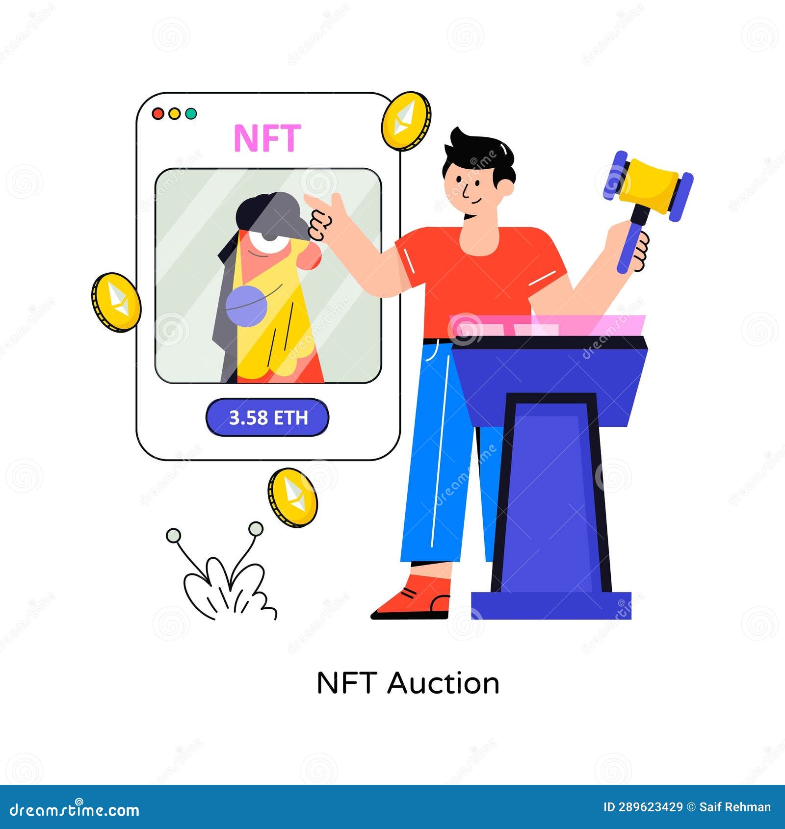 NFT Auction Flat Style Design Vector Illustration. Stock Illustration ...