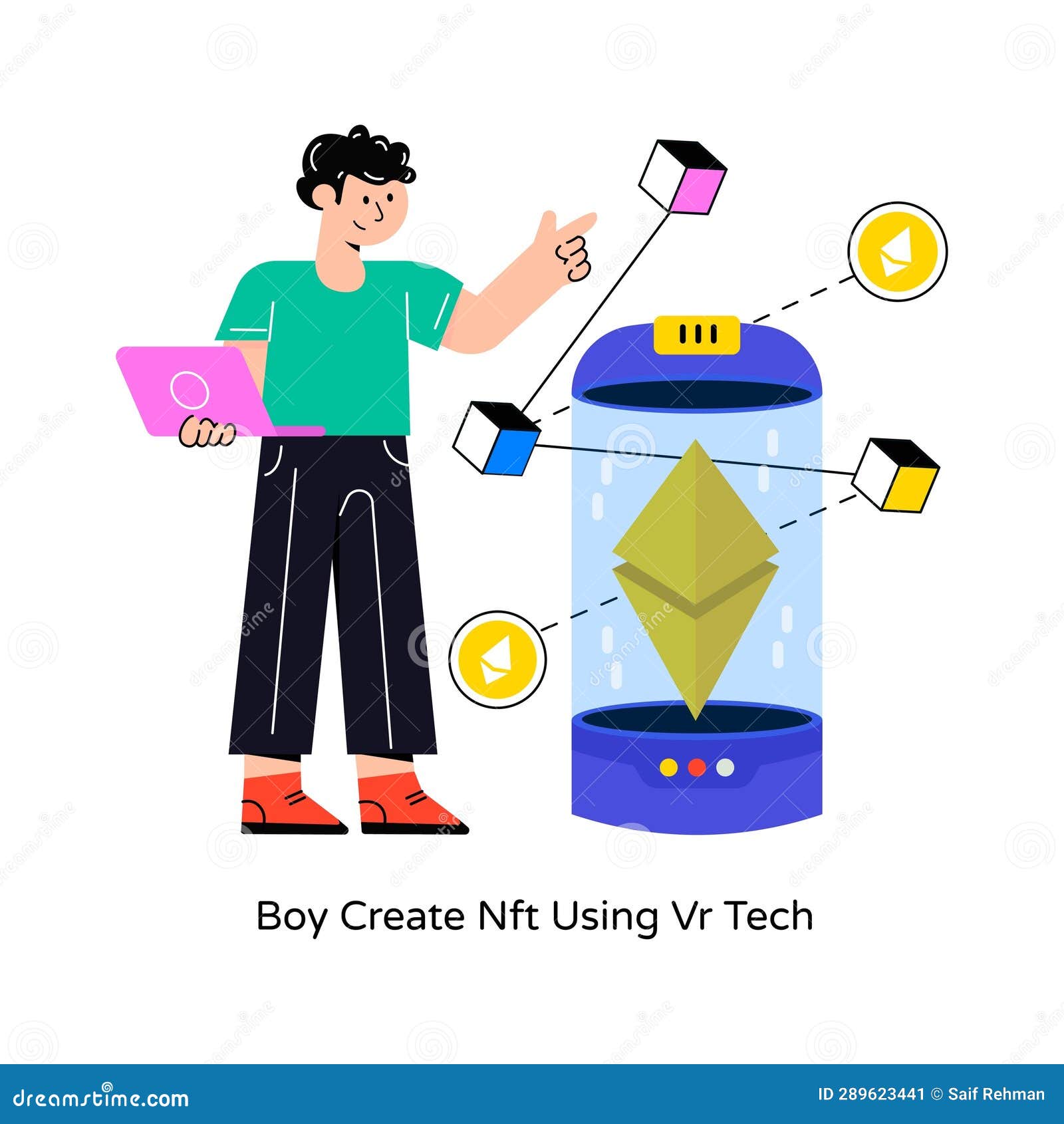 Nft Using Vr Tech Flat Style Design Vector Illustration. Stock Illustration Stock Vector ...