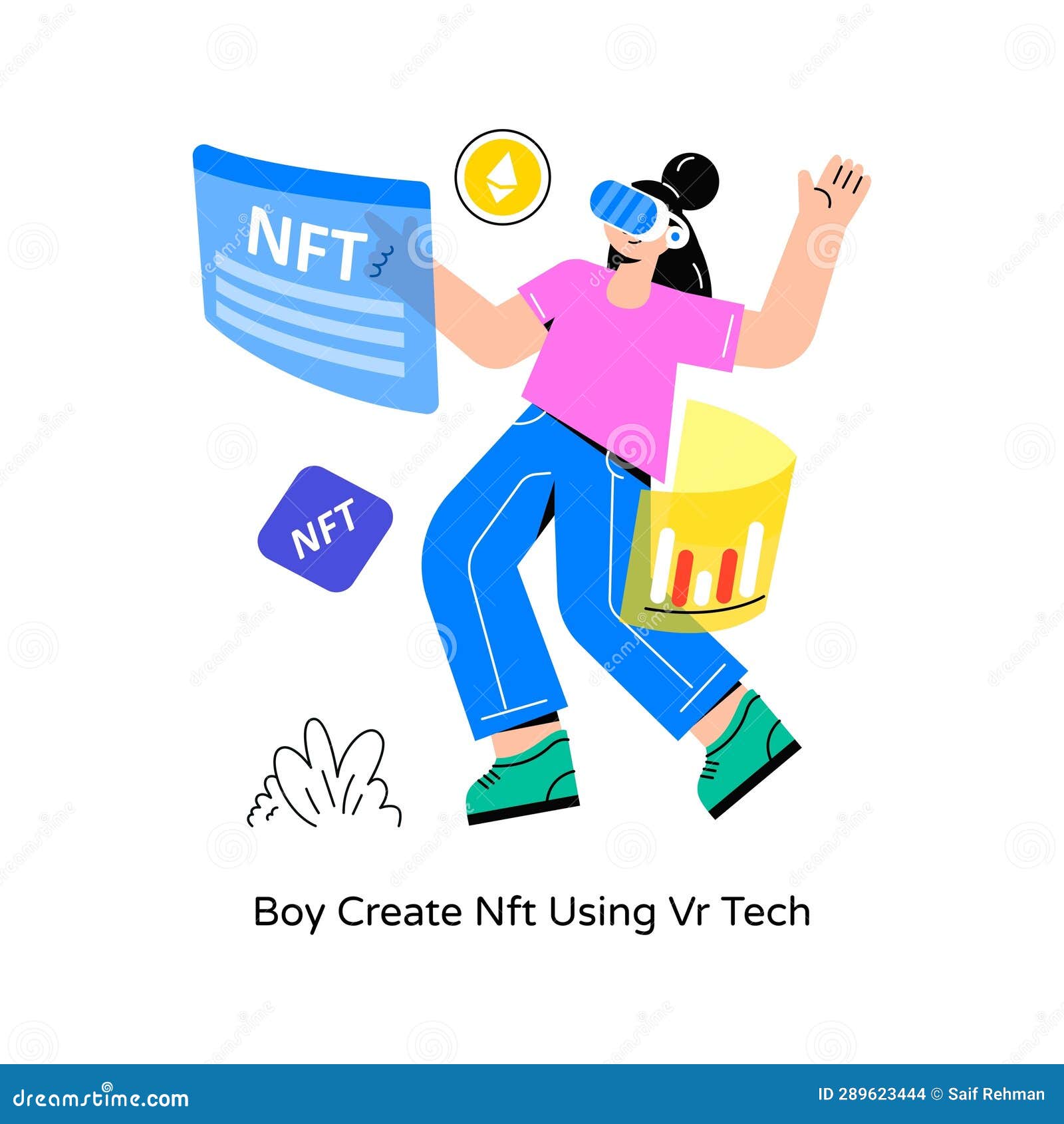 Nft Using Vr Tech Flat Style Design Vector Illustration. Stock ...