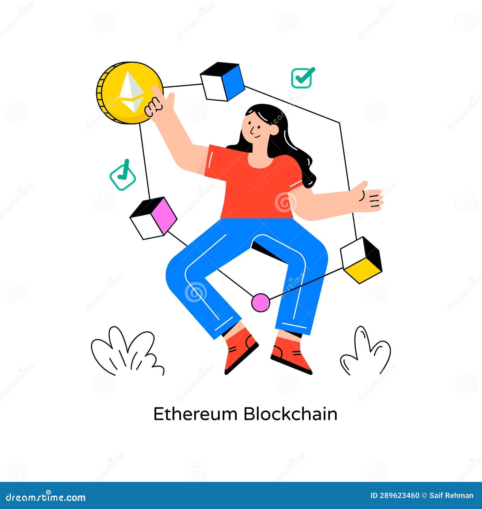 Ethereum Blockchain Flat Style Design Vector Illustration. Stock ...