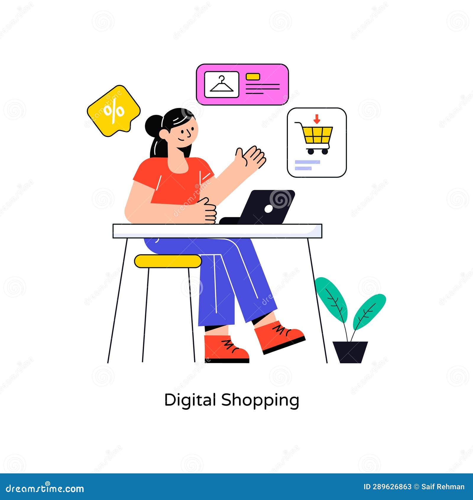 Digital Shopping Flat Style Design Vector Illustration. Stock ...