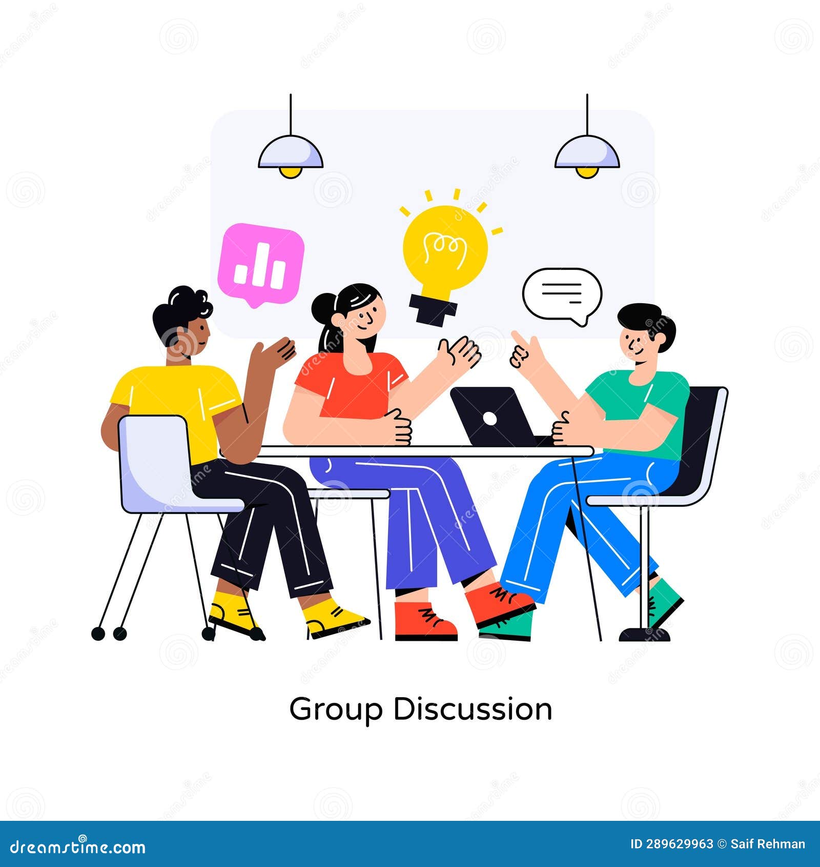 Group Discussion Flat Style Design Vector Illustration. Stock ...