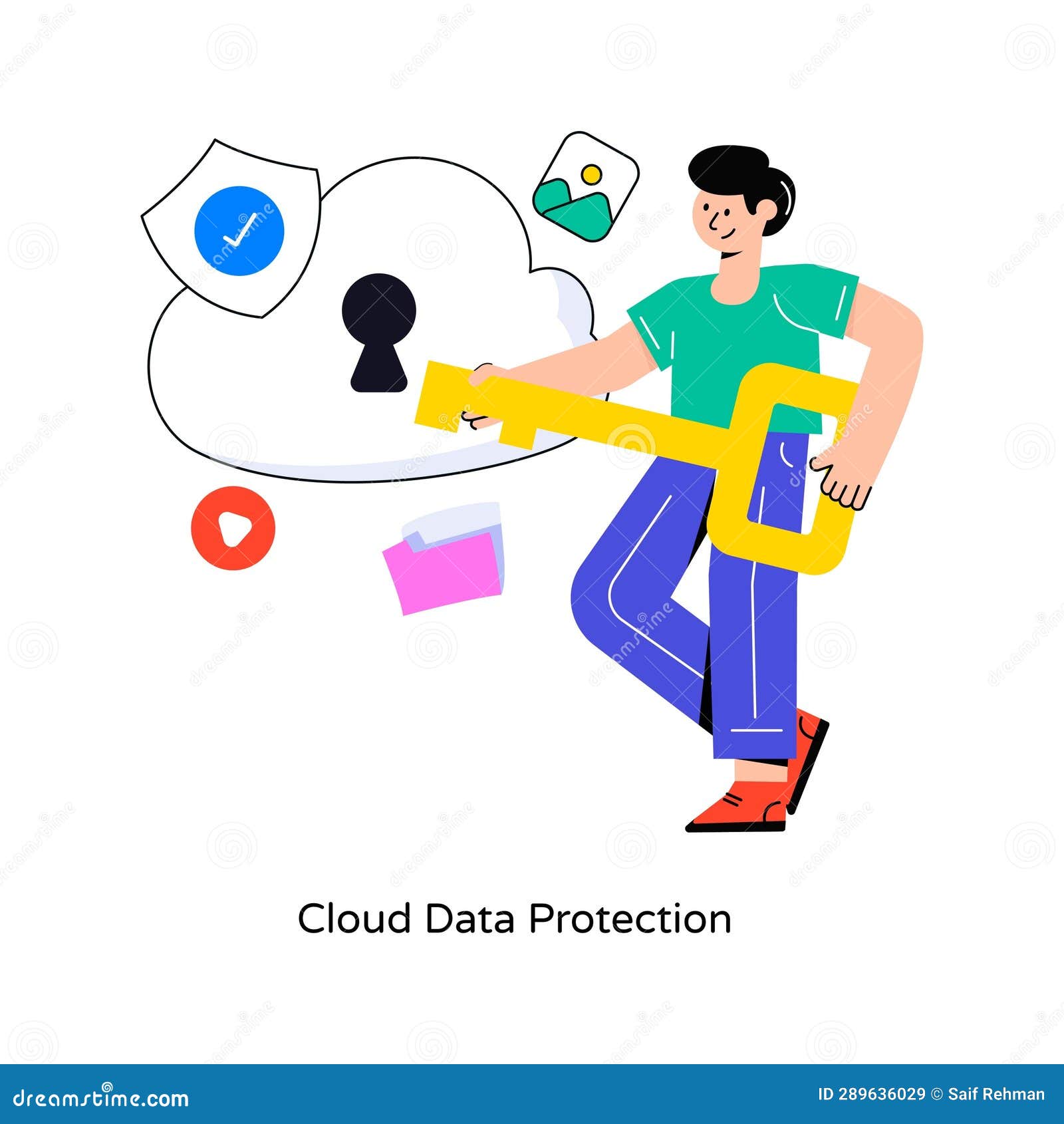 Cloud Data Protection Flat Style Design Vector Illustration. Stock Illustration Stock ...