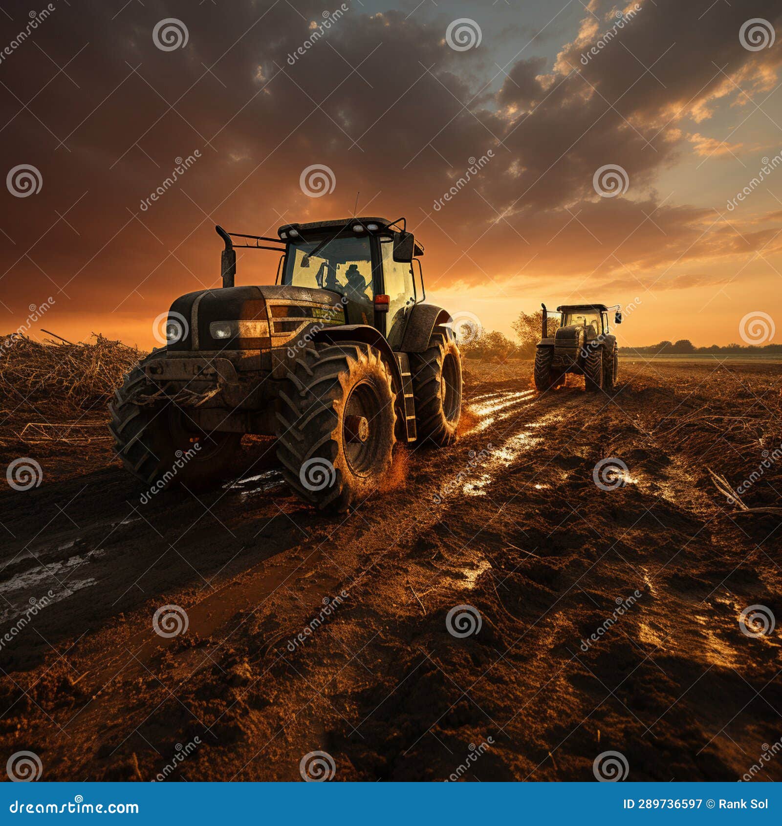 Agricultural Workers with Tractors. Ploughing a Field with Tractor at ...