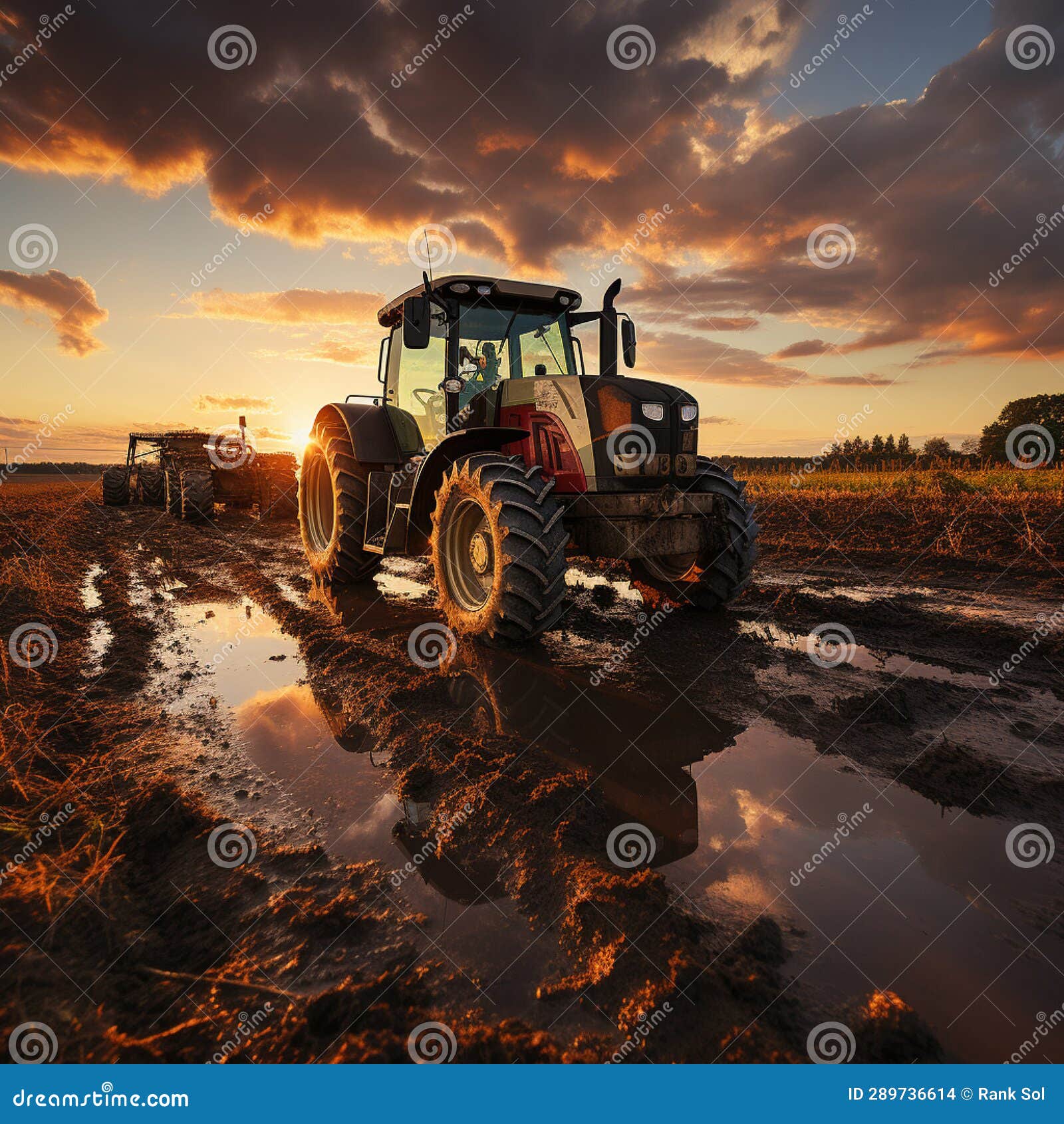 Agricultural Workers with Tractors. Ploughing a Field with Tractor at ...