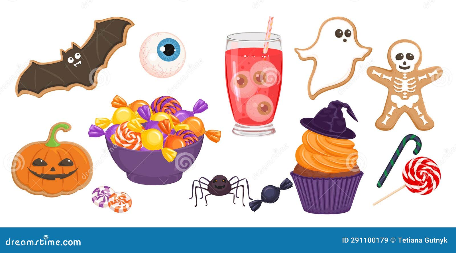 Halloween Sweet Food Set. Vector Cartoon Illustration of Scary Candy ...