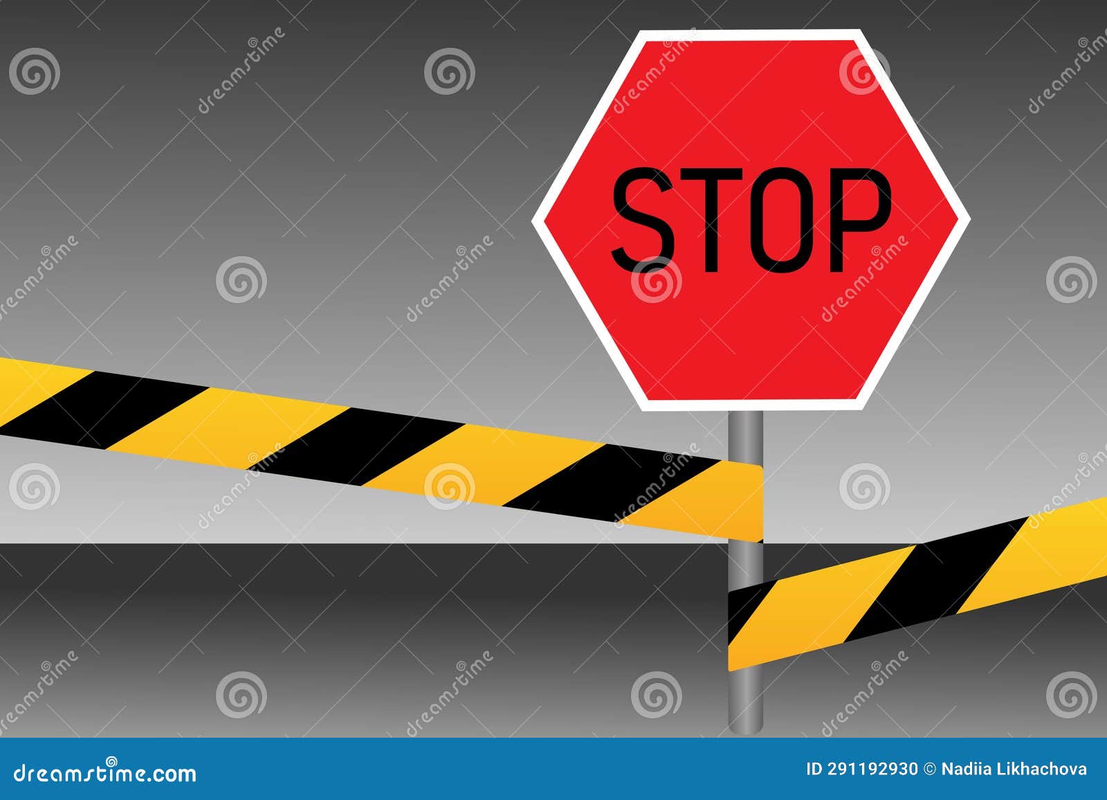 Stop Sign in Flat Style on a Gray Background with Warning Tape. Stock ...