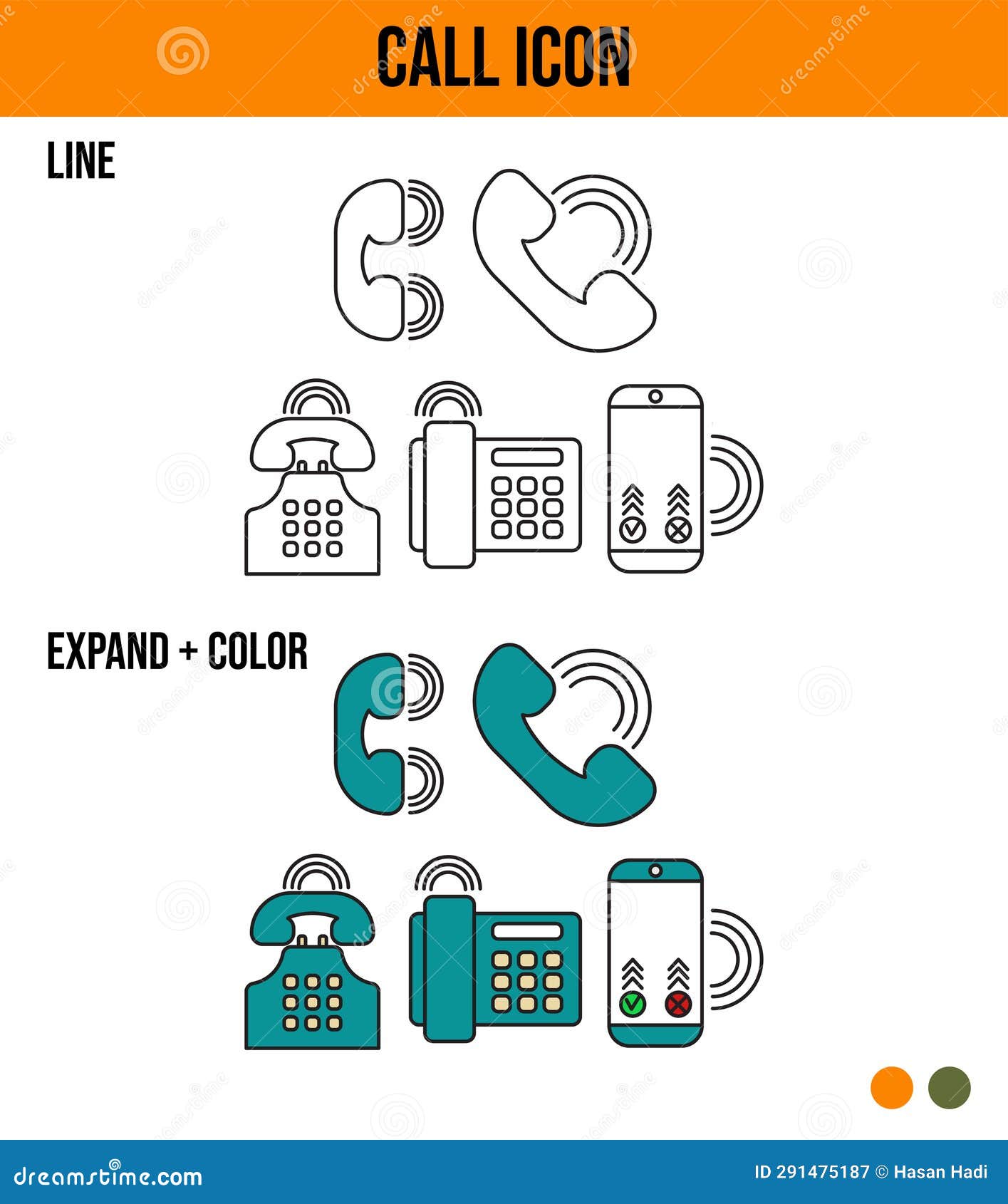 Call Icon Design Set with Line and Expand Color Stock Vector ...