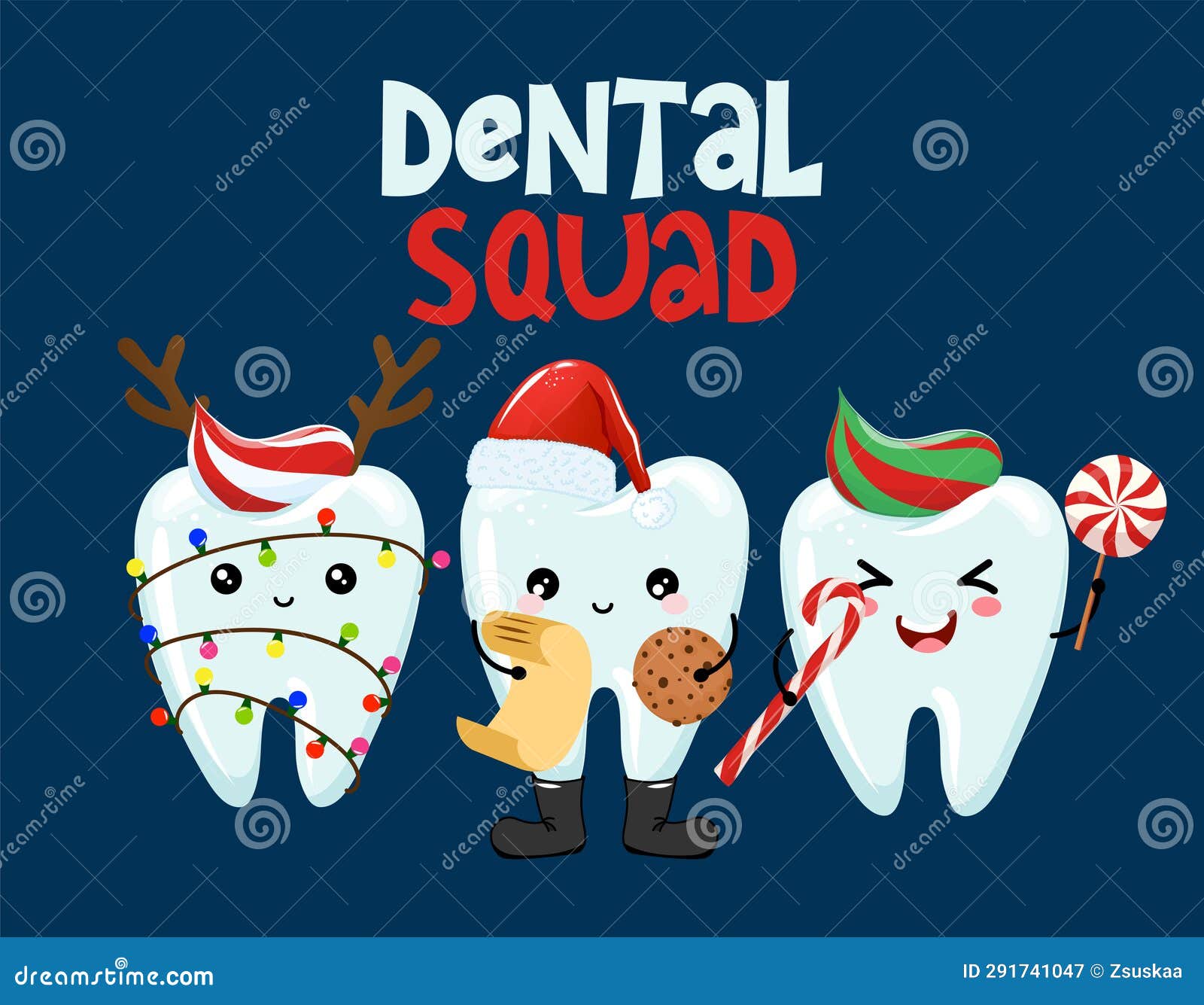 Dental Squad - Tooth Team Characters in Kawaii Style. Stock Vector ...