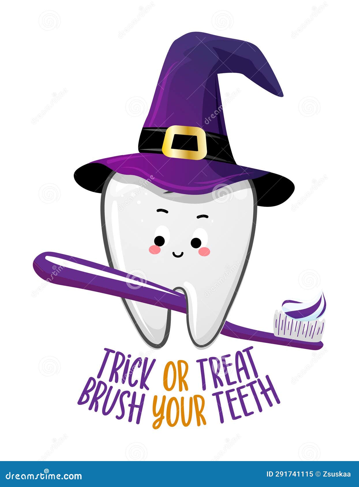 Trick or Treat, Brush Your Teeth - Tooth in Witch Costume with Broom ...