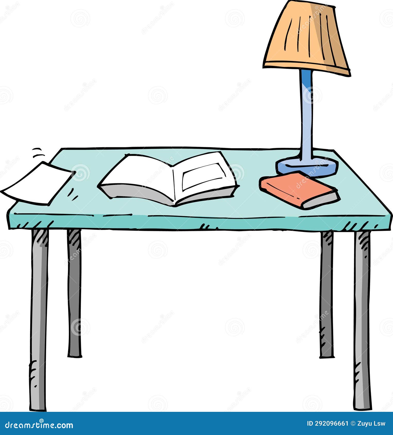 Hand Drawing of Flat Design Style Illustration. Table with a Book and a ...