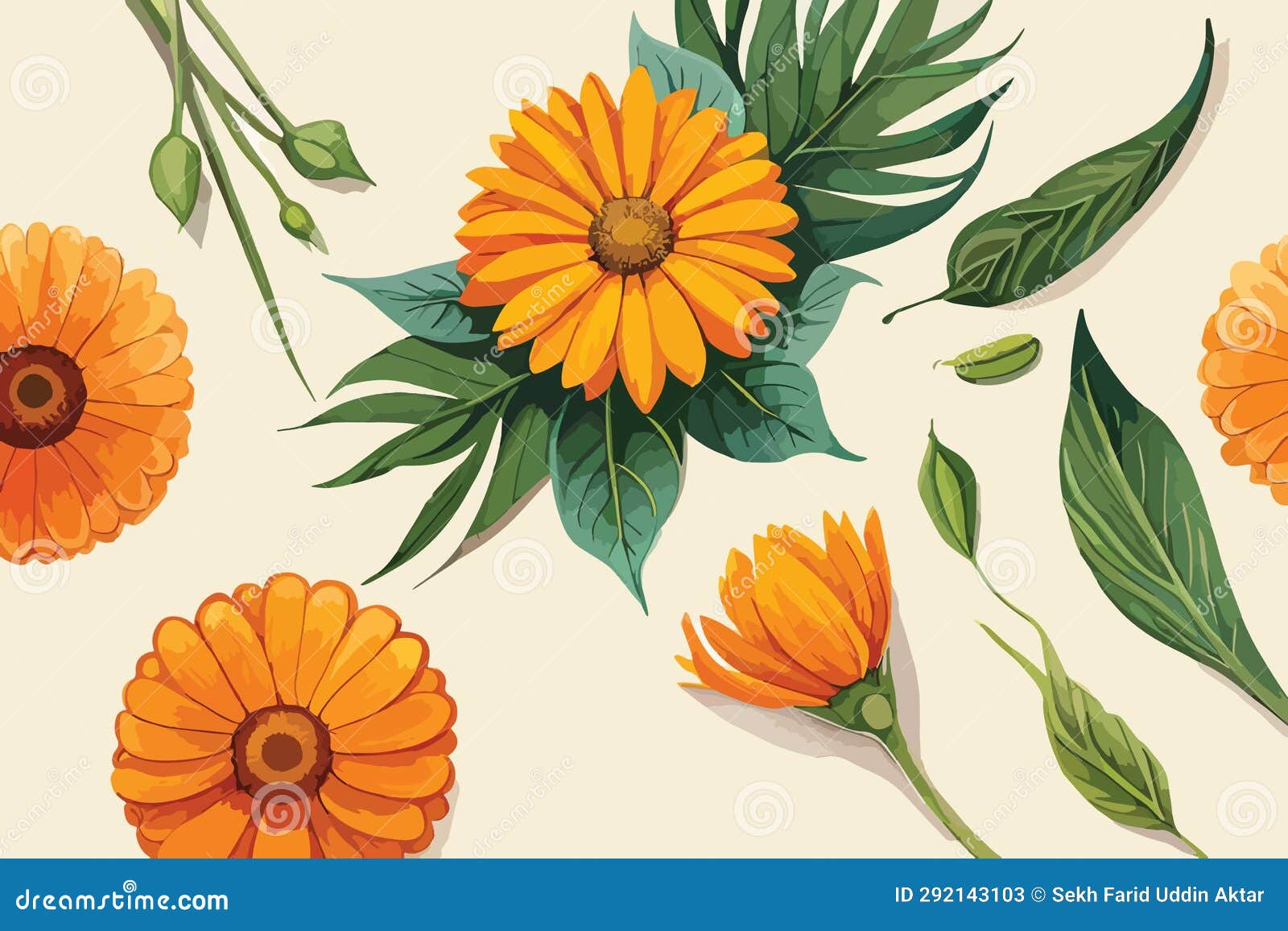 Calendula Flower Watercolor Illustration Made with Ai Stock ...