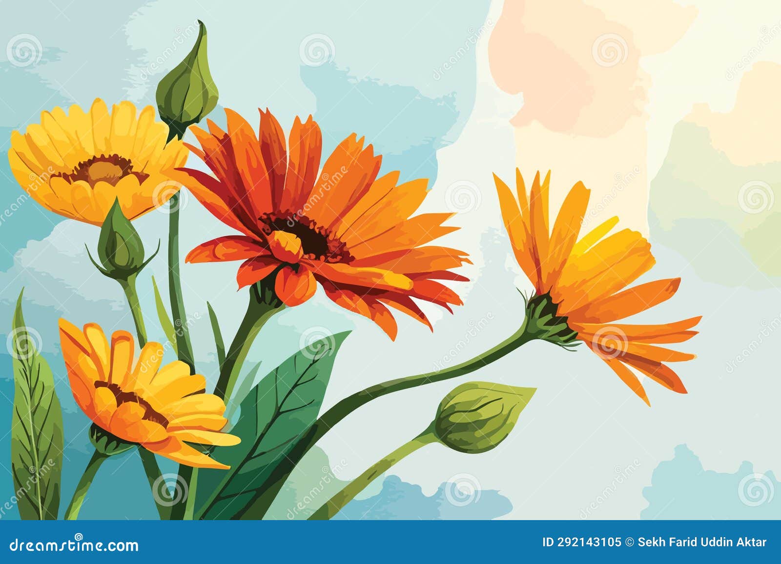 Calendula Flower Watercolor Illustration Made with Ai Stock Vector ...