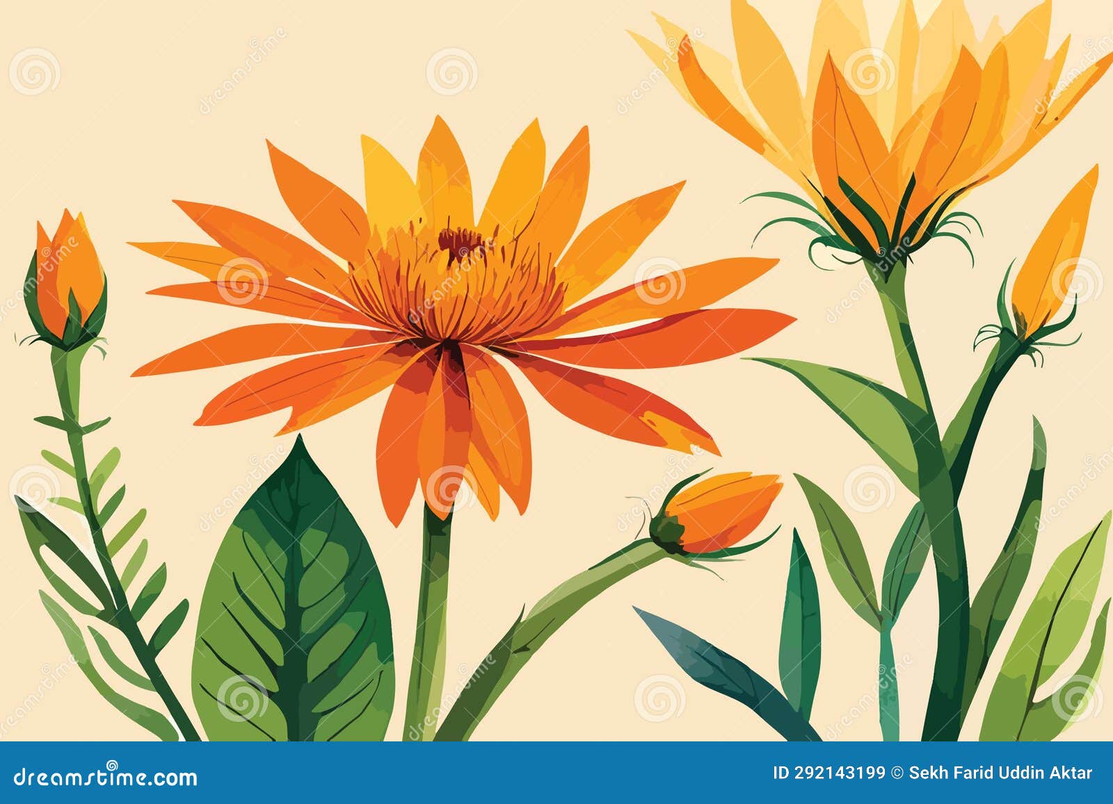 Calendula Flower Watercolor Illustration Made with Ai Stock ...