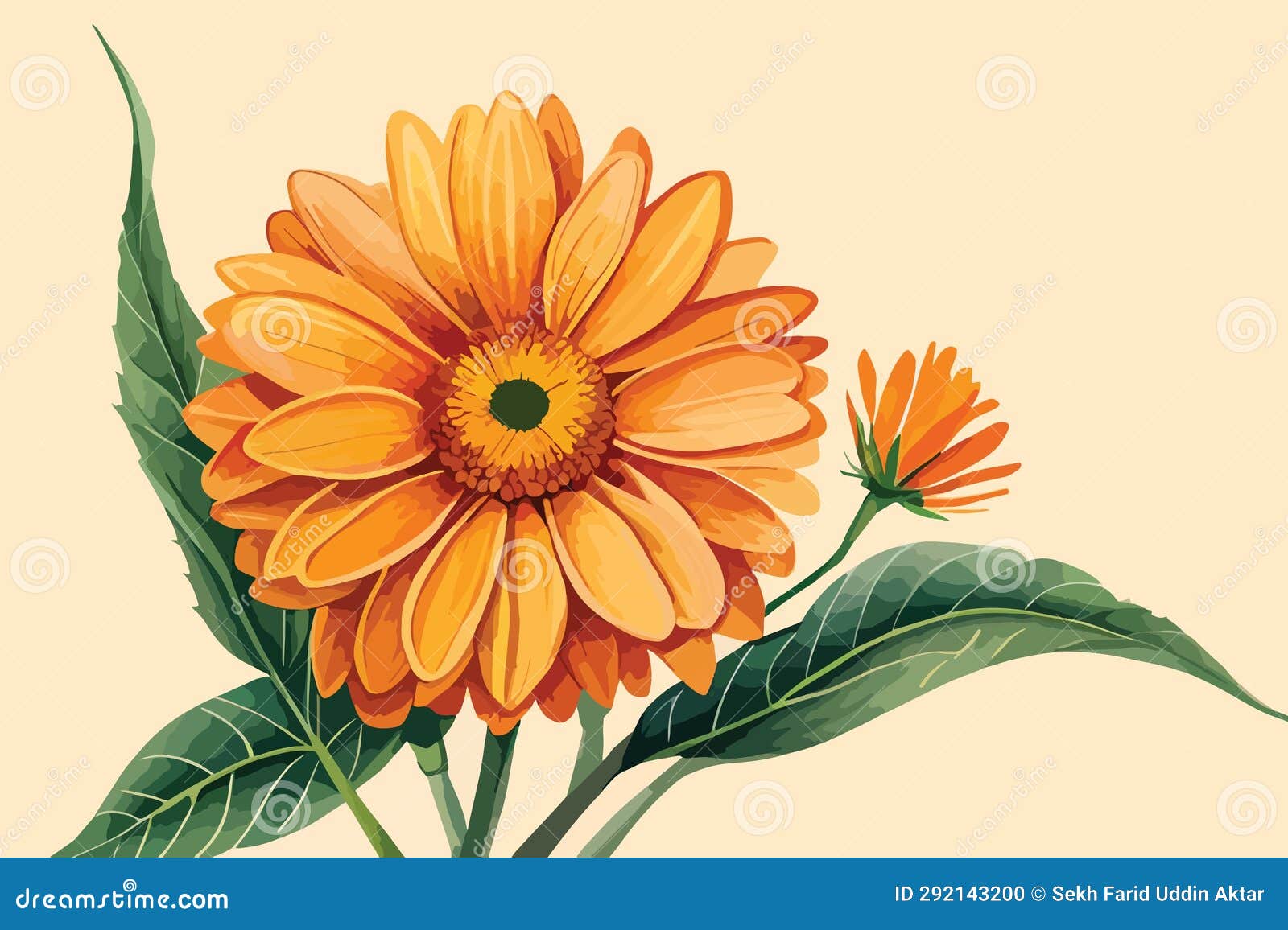 Calendula Flower Watercolor Illustration Made with Ai Stock Vector ...