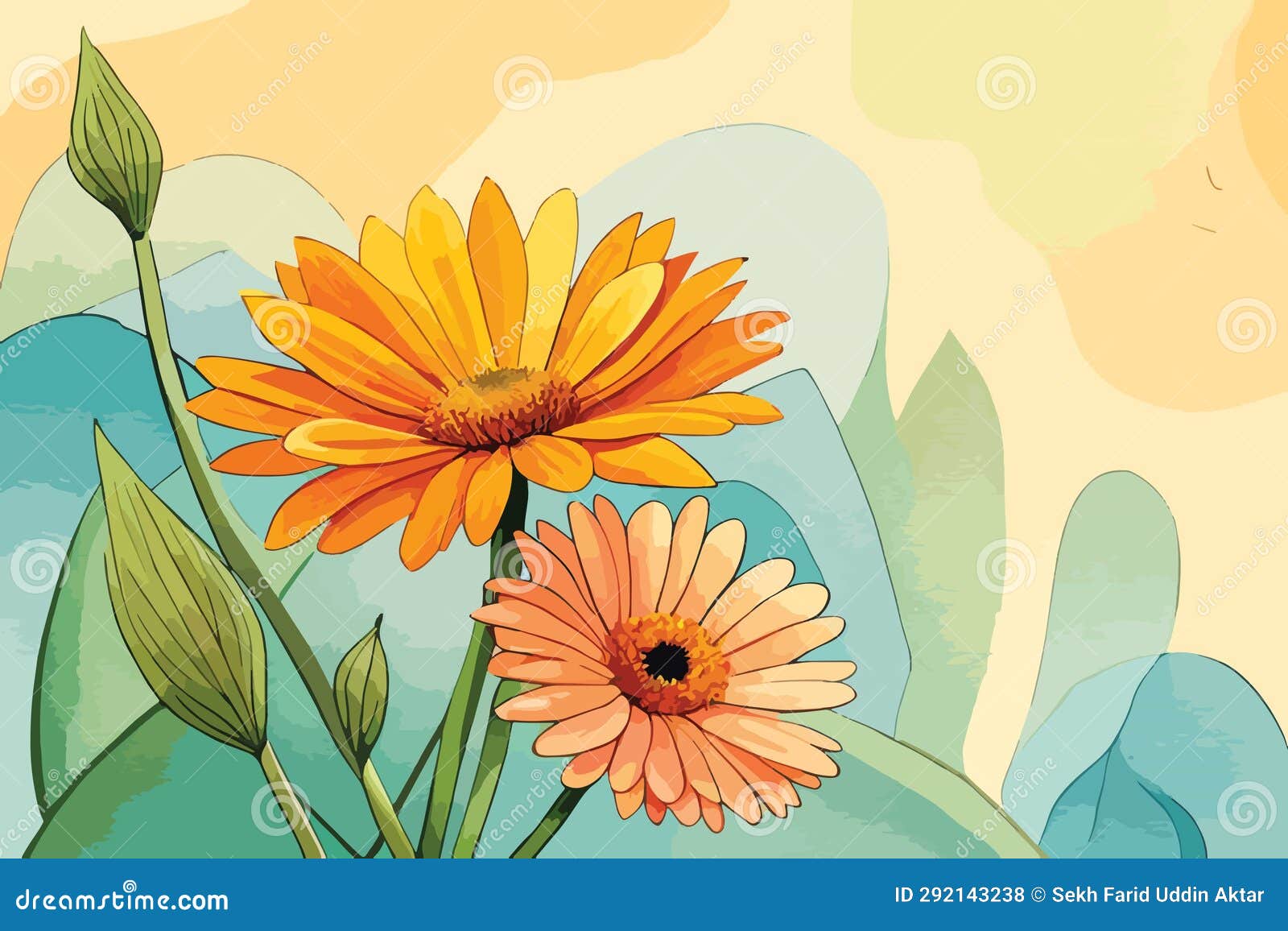 Calendula Flower Watercolor Illustration Made with Ai Stock Vector ...
