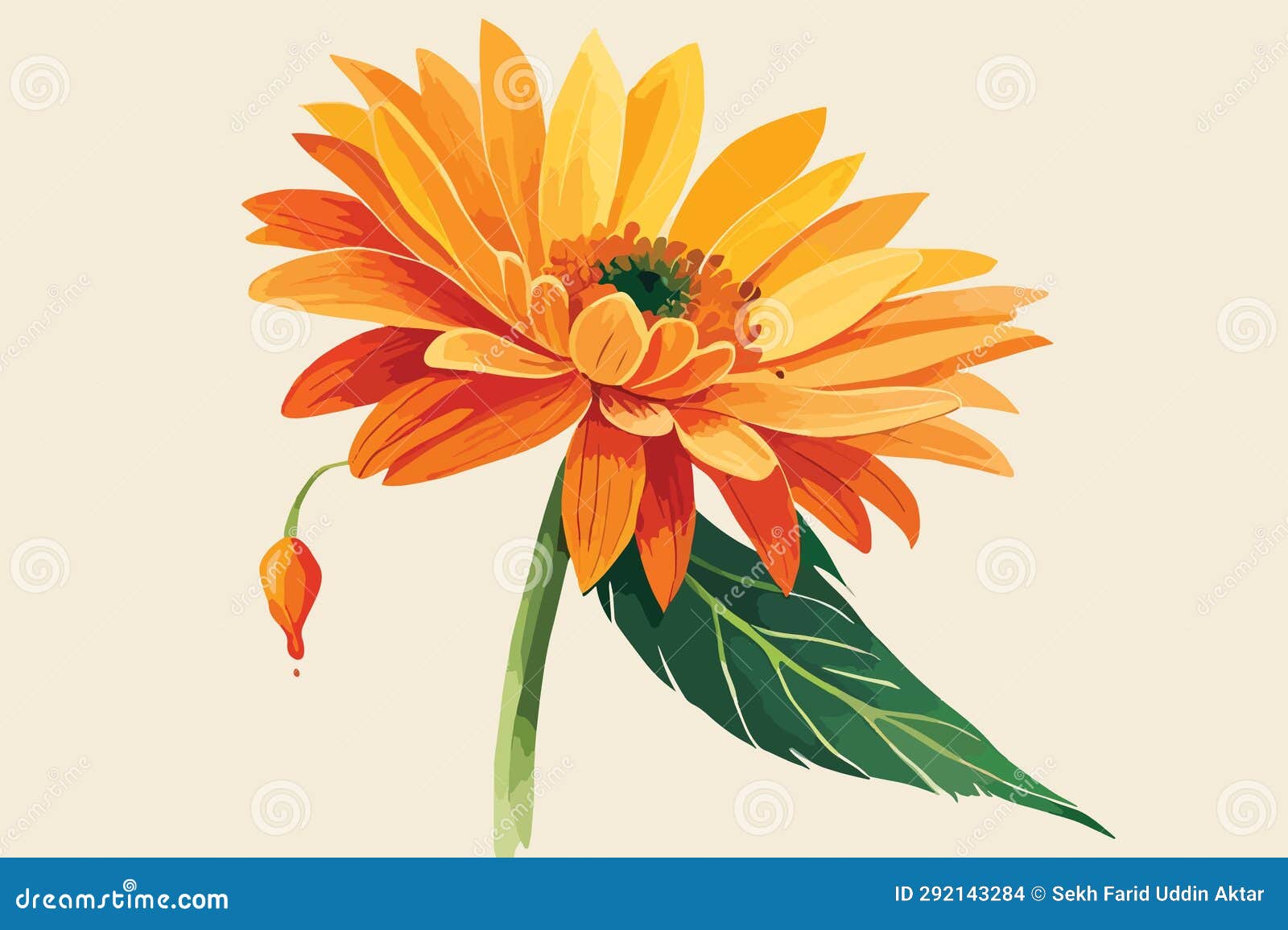 Calendula Flower Watercolor Illustration Made with Ai Stock Vector ...