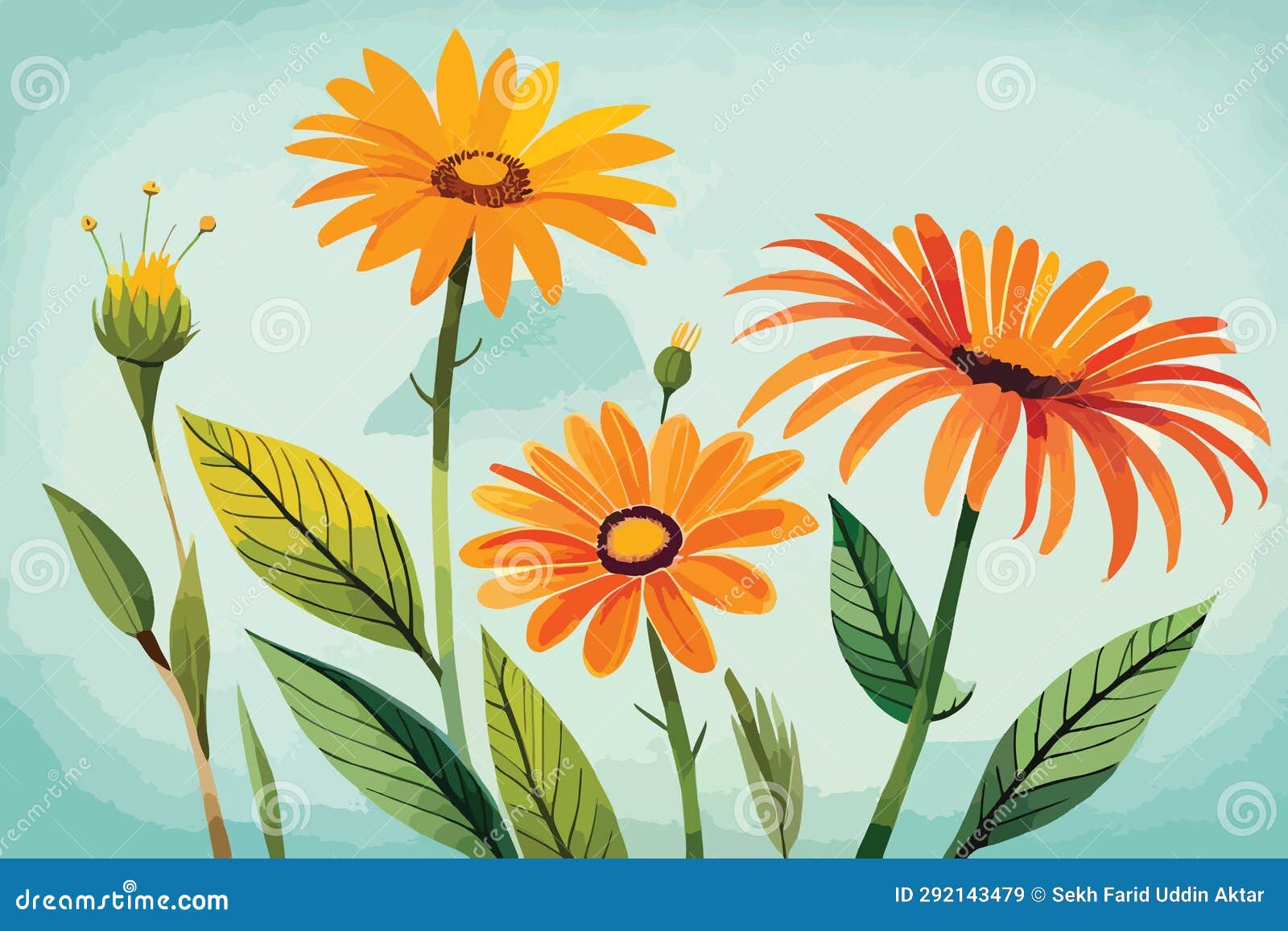 Calendula Flower Watercolor Illustration Made with Ai Stock Vector ...