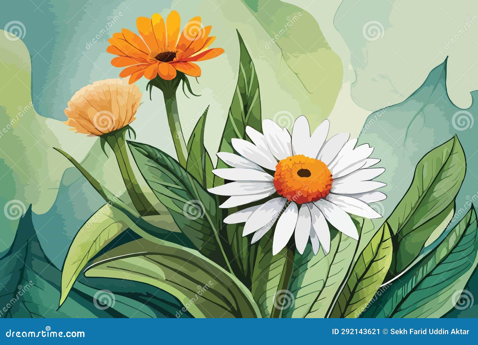 Calendula Flower Watercolor Illustration Made with Ai Stock ...