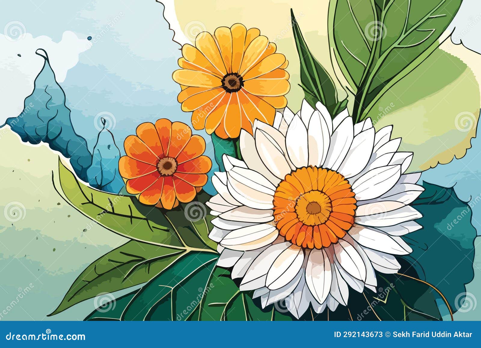 Calendula Flower Watercolor Illustration Made with Ai Stock Vector ...