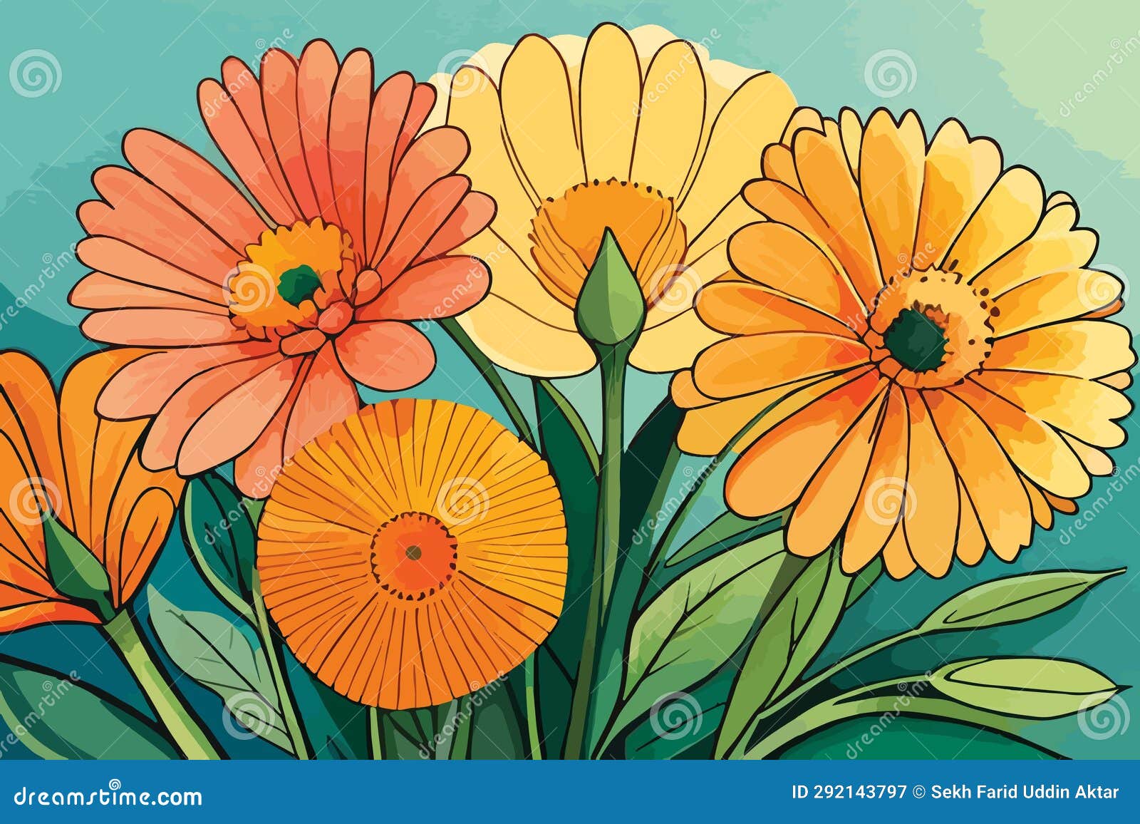 Calendula Flower Watercolor Illustration Made with Ai Stock Vector ...