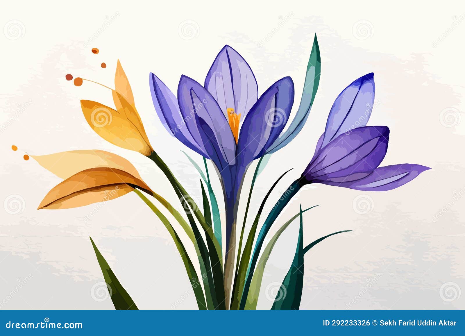 Crocus Flower Watercolor Art and Illustration Created with Ai Stock ...
