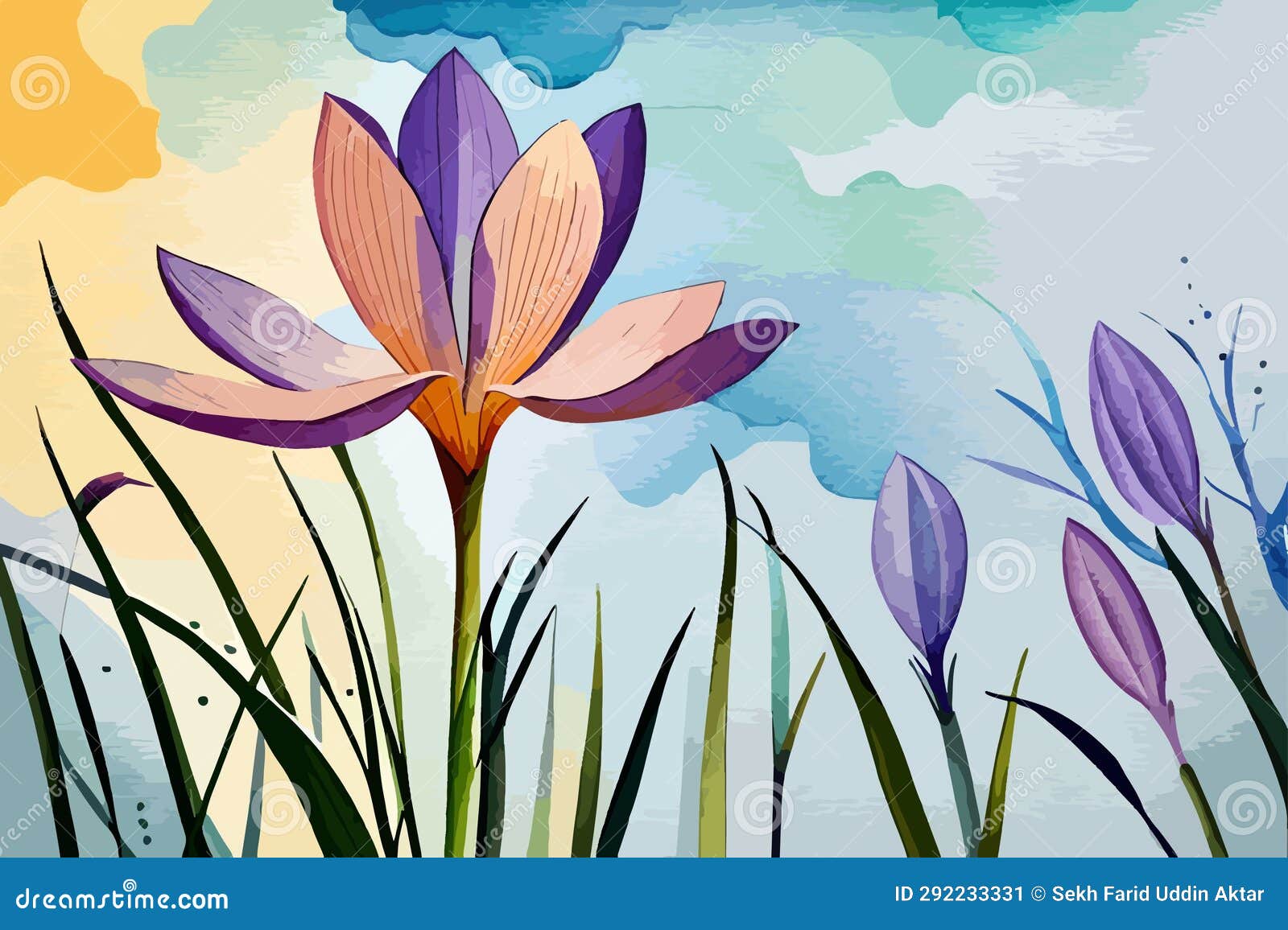 Crocus Flower Watercolor Art and Illustration Created with Ai Stock ...