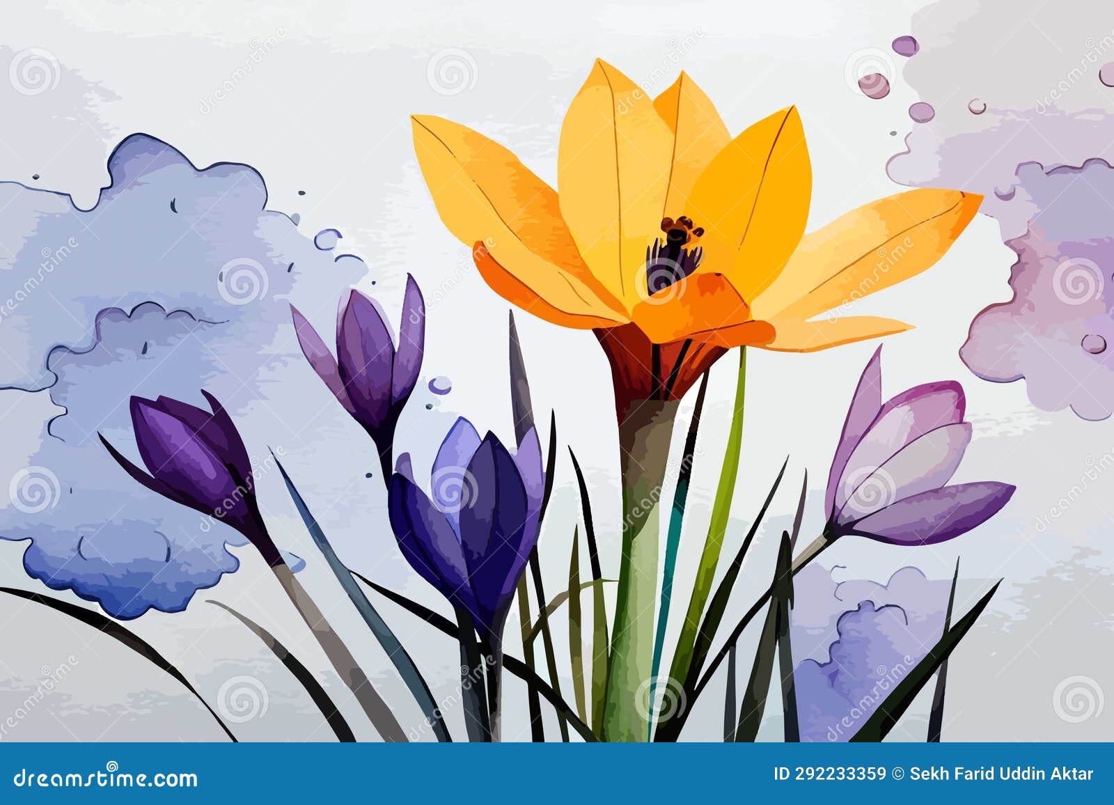 Crocus Flower Watercolor Art and Illustration Created with Ai Stock ...