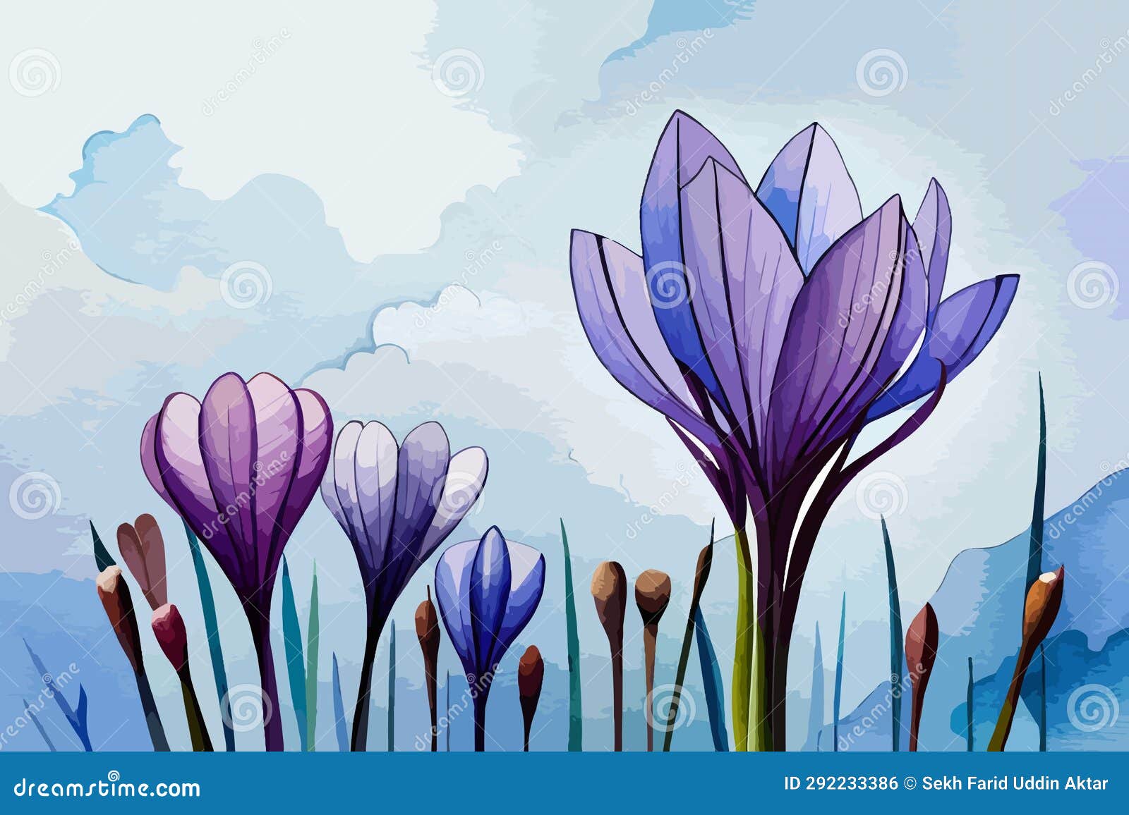 Crocus Flower Watercolor Art and Illustration Created with Ai Stock ...