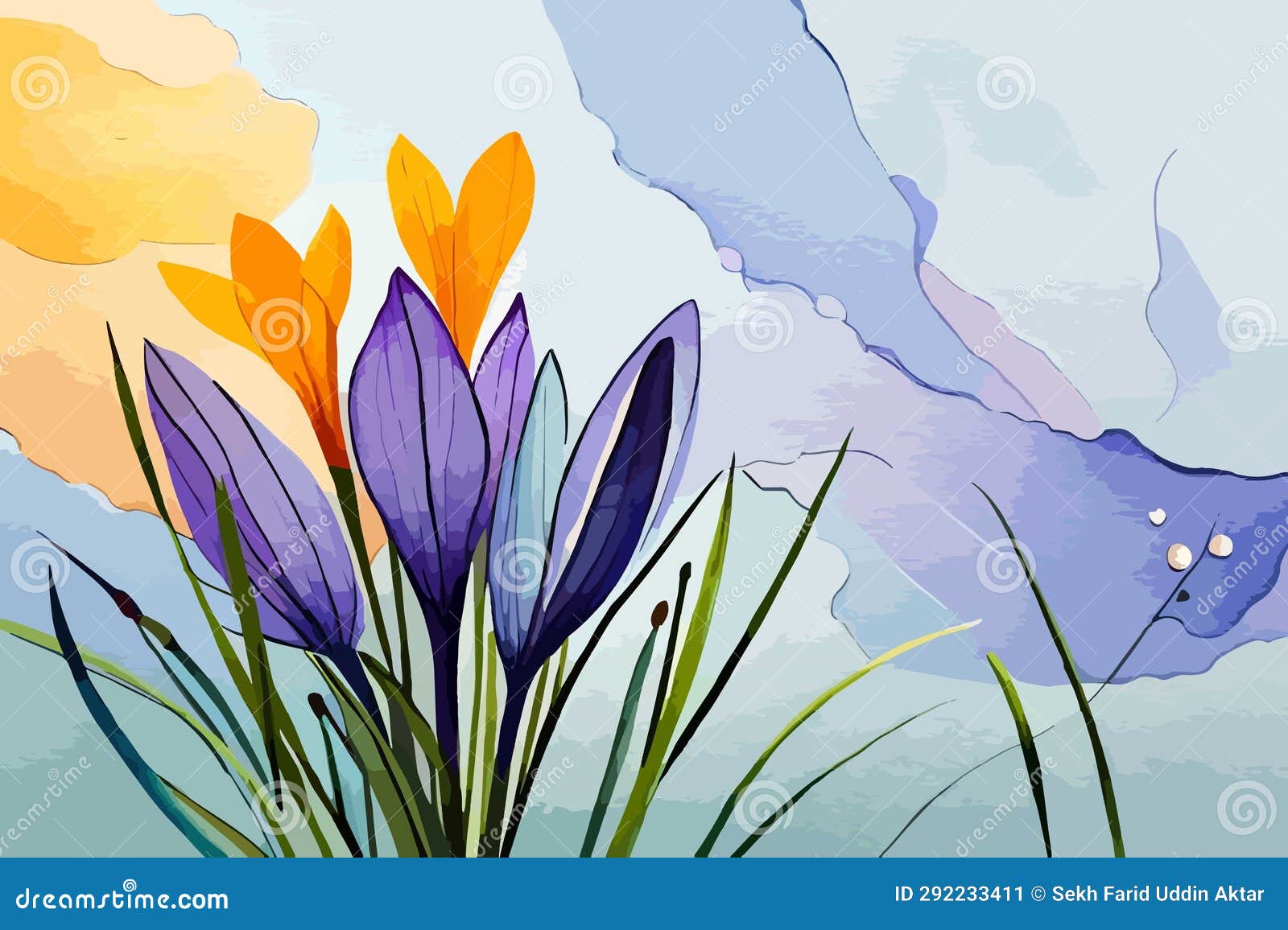 Crocus Flower Watercolor Art and Illustration Created with Ai Stock ...