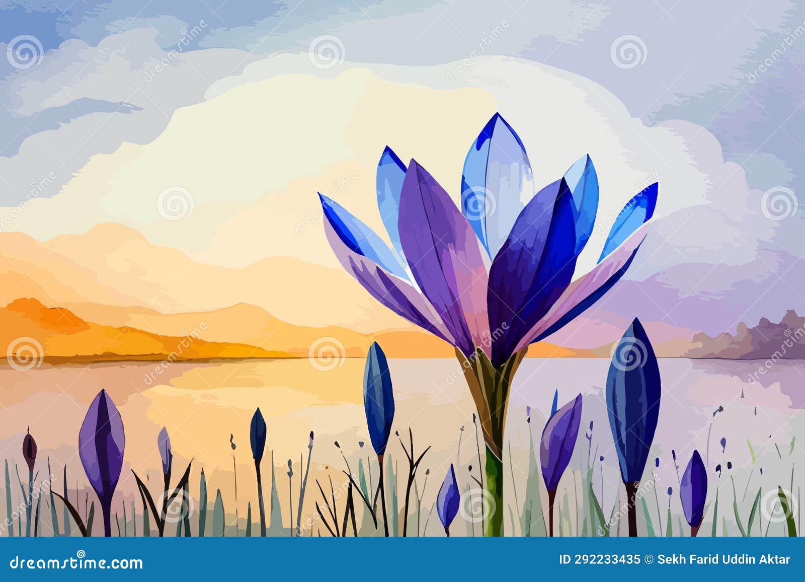 Crocus Flower Watercolor Art and Illustration Created with Ai Stock ...