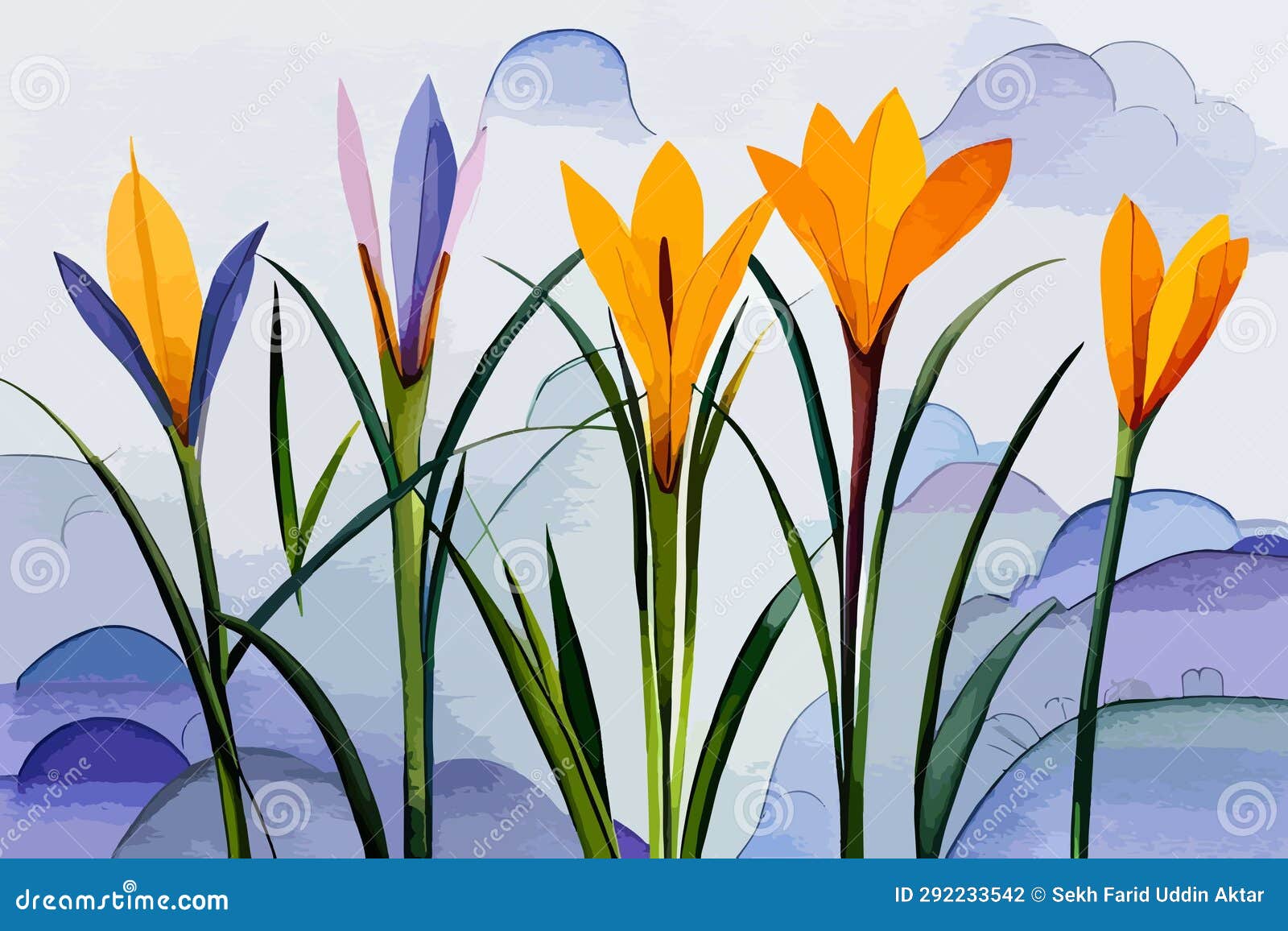 Crocus Flower Watercolor Art and Illustration Created with Ai Stock ...