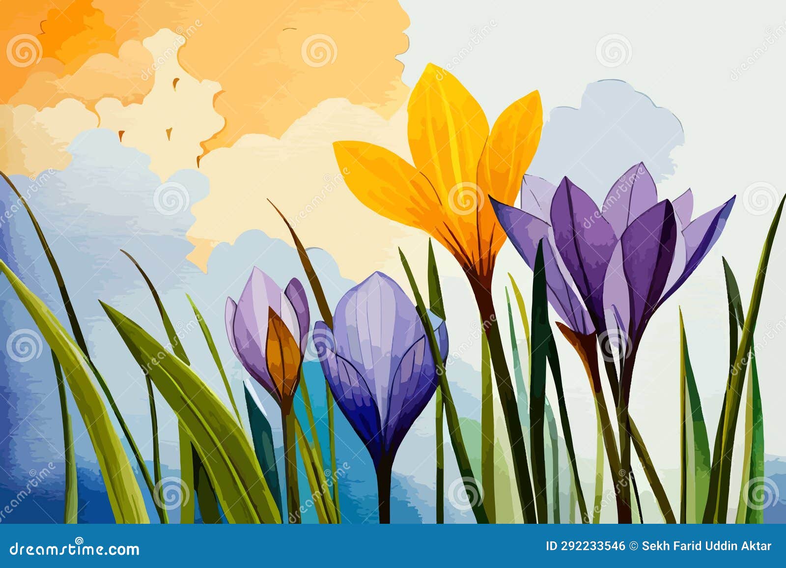Crocus Flower Watercolor Art and Illustration Created with Ai Stock ...
