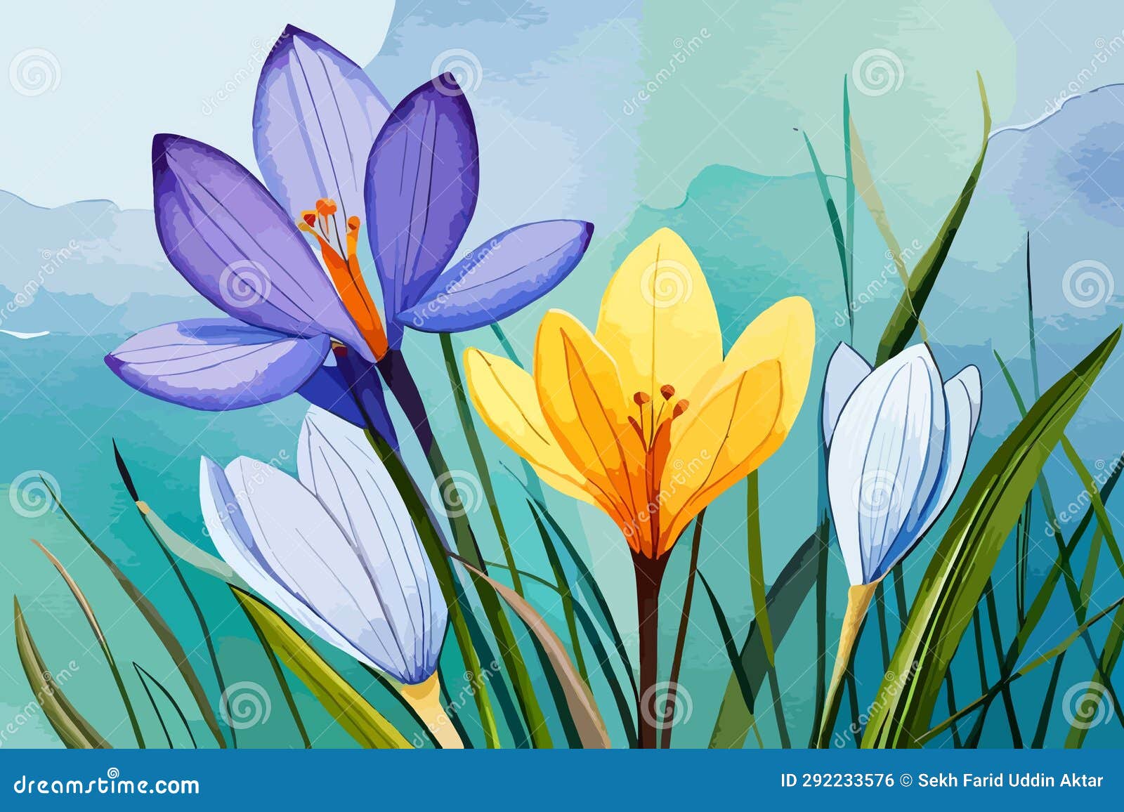 Crocus Flower Watercolor Art and Illustration Created with Ai Stock ...