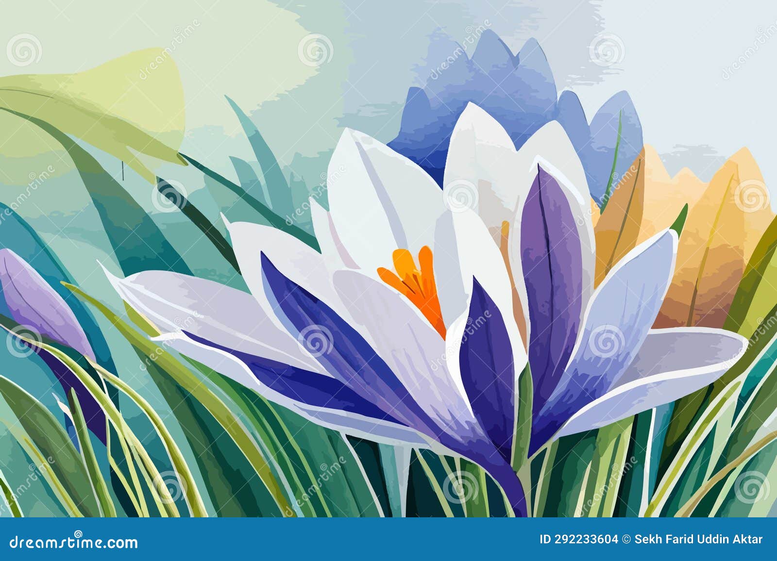 Crocus Flower Watercolor Art and Illustration Created with Ai Stock ...