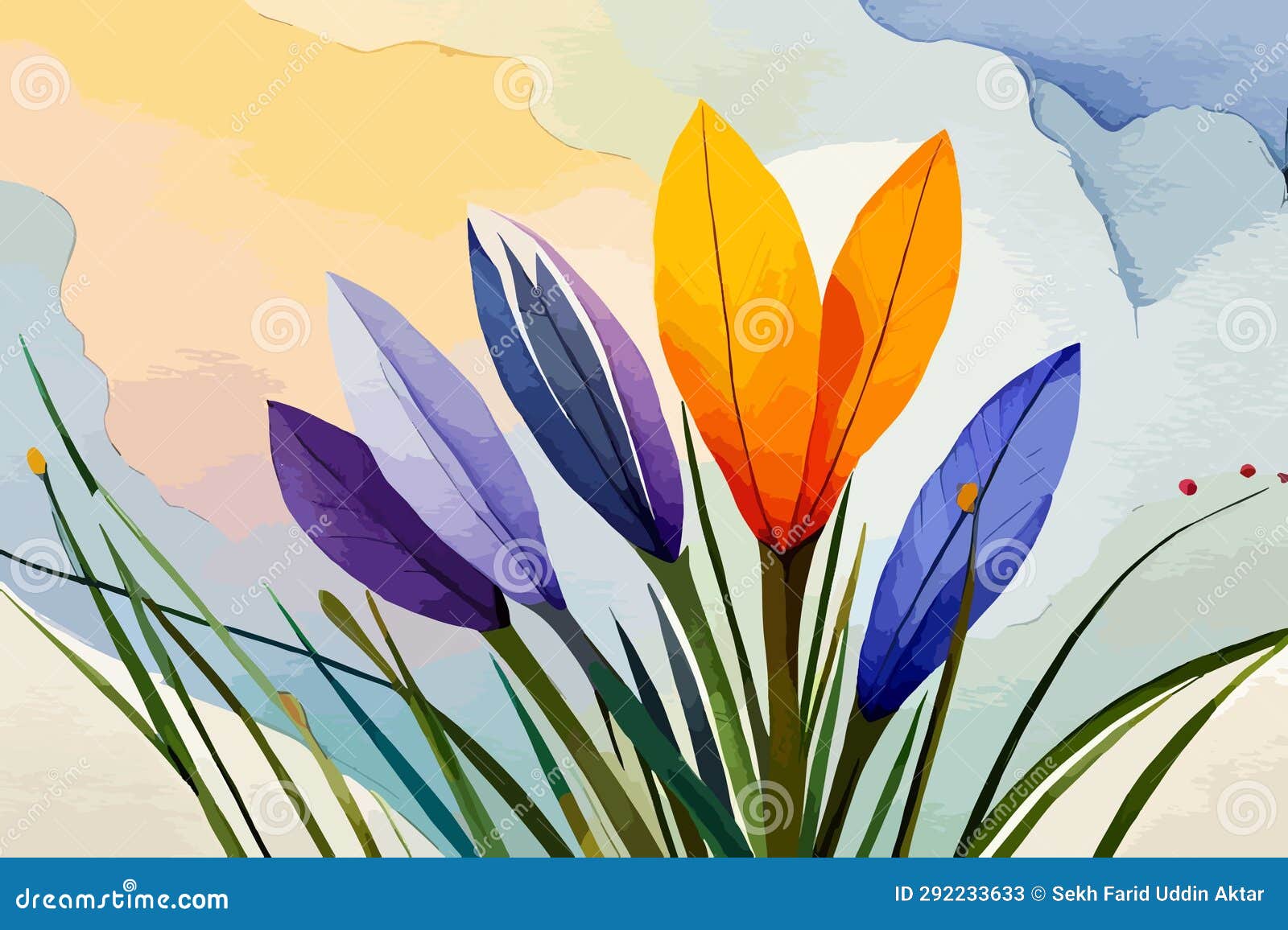 Crocus Flower Watercolor Art and Illustration Created with Ai Stock ...